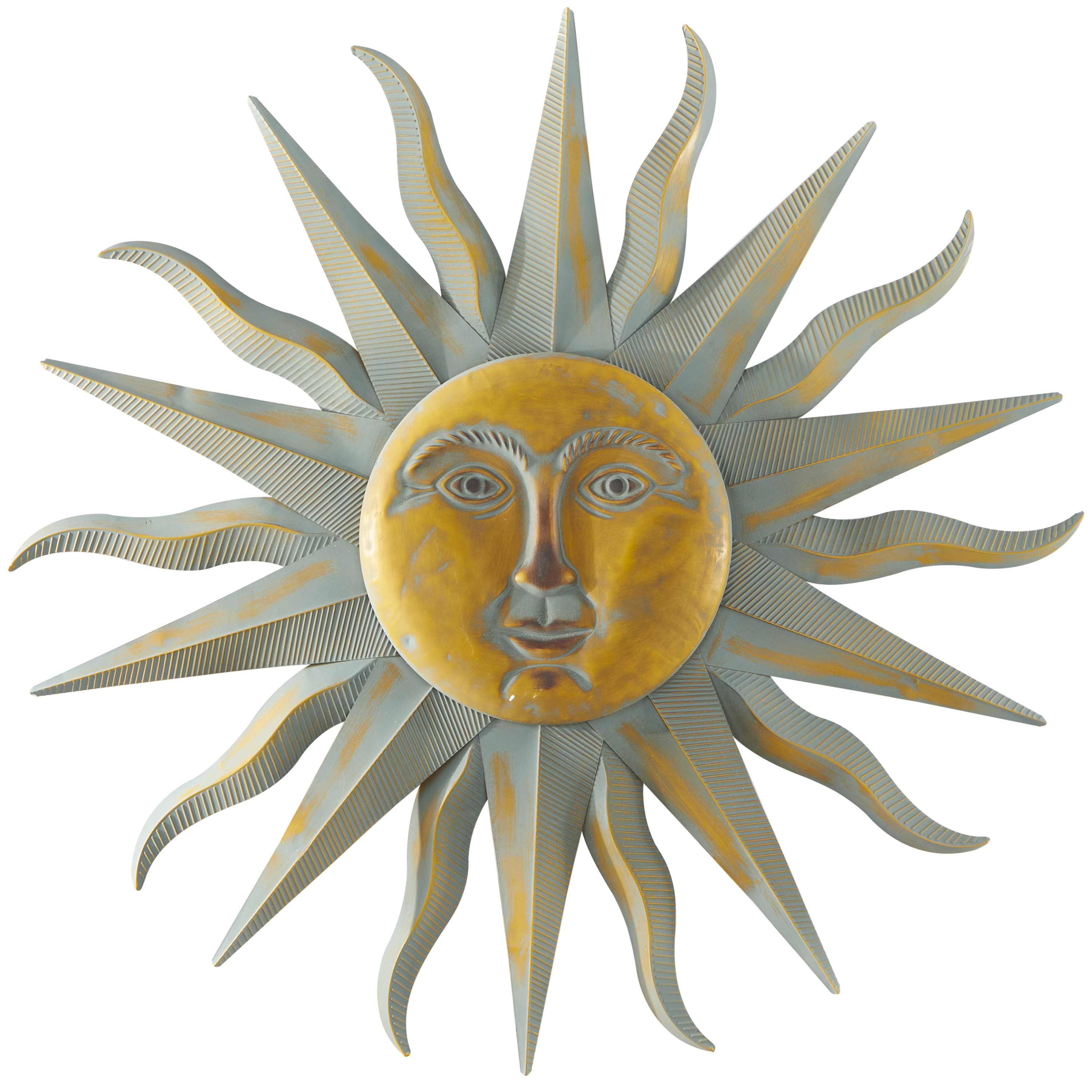 DecMode Rustic Metal Carved Sun Face with Rays Wall Décor, 30"D with ...