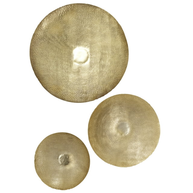 DecMode Gold Metal Large Metallic Disk Plate Wall Decor (3 Count ...