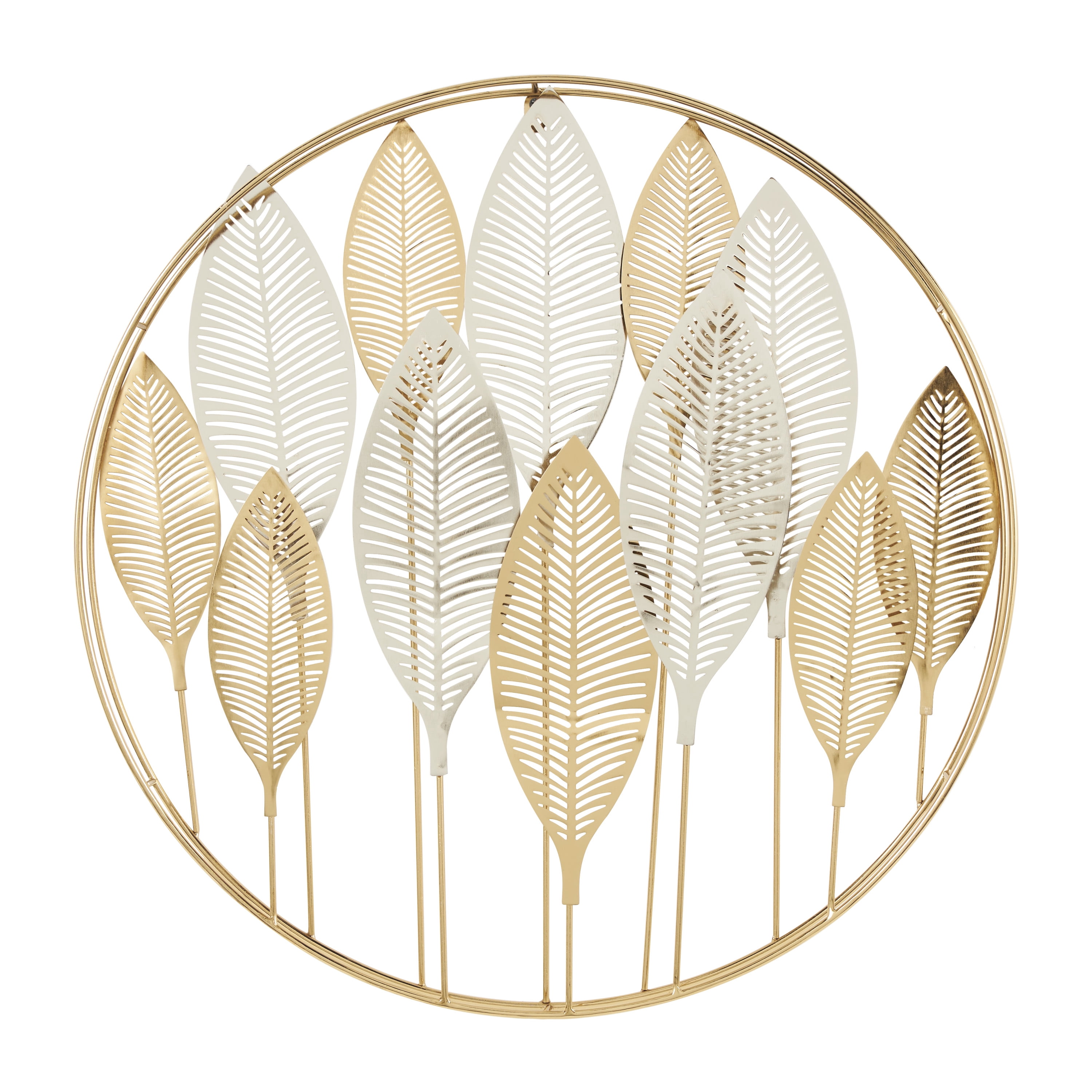 DecMode Gold Metal Metallic Leaf Wall Decor with Circular Frame and ...