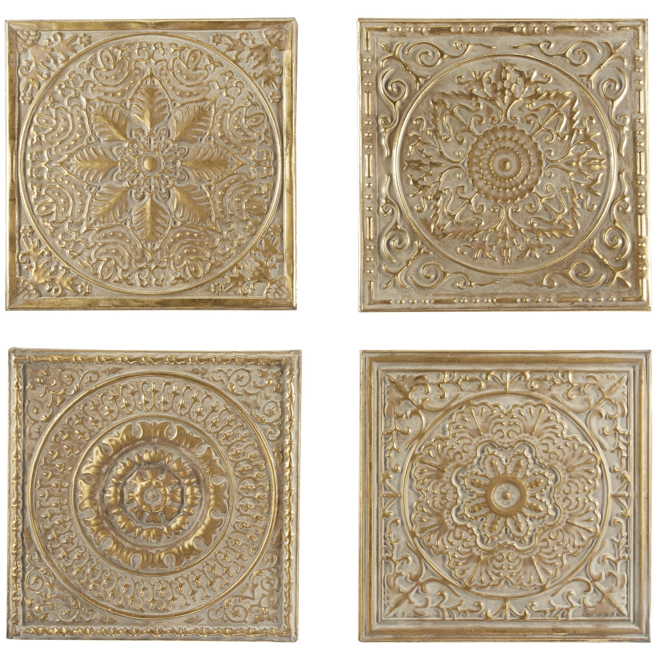 DecMode Gold Metal Scroll Wall Decor with Embossed Details (4 Count ...