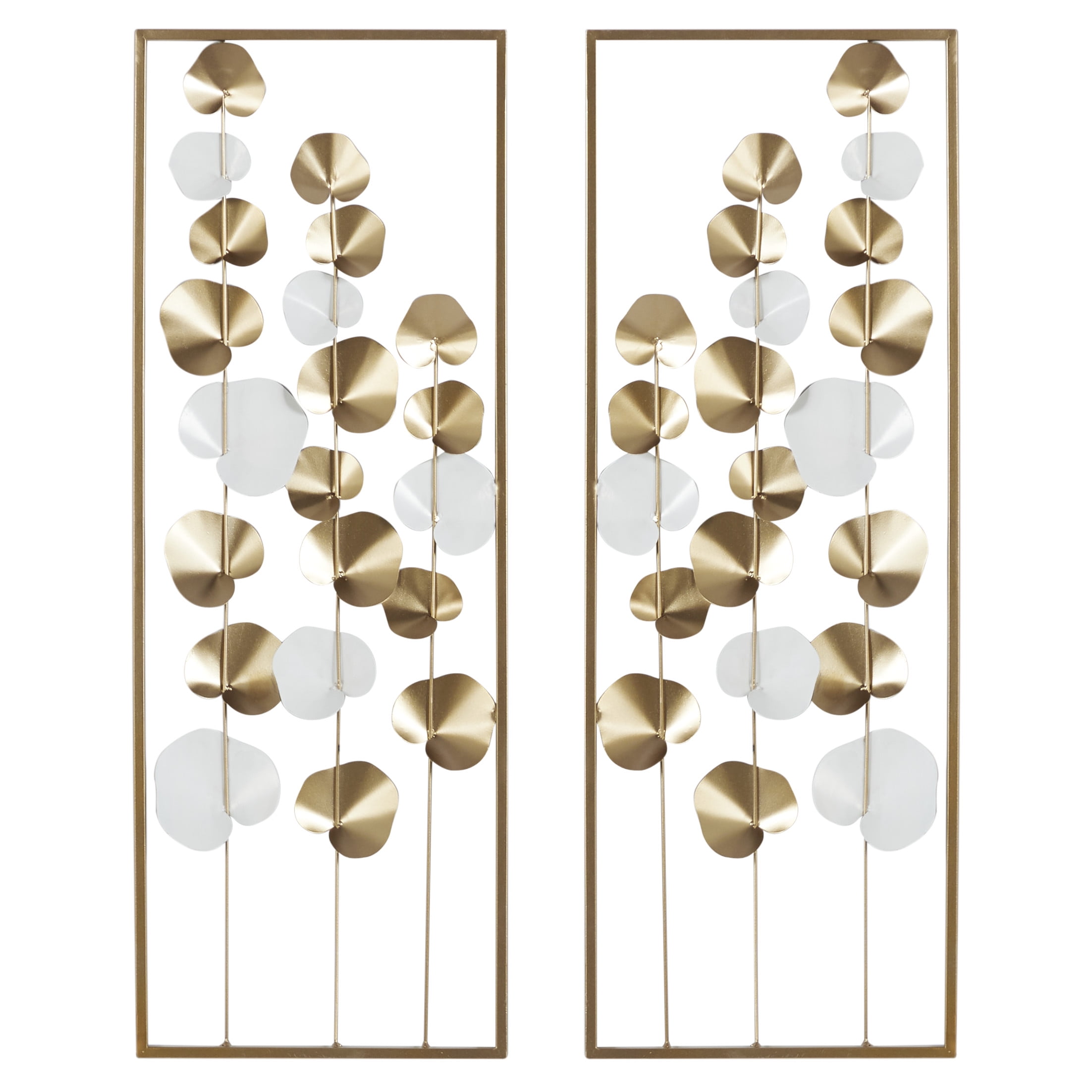 DecMode Gold Metal Tall Cut-Out Leaf Wall Decor with Gold Frame (2 ...