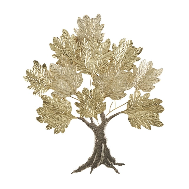 DecMode Gold Metal Textured Tree Wall Decor with Cutout Details ...