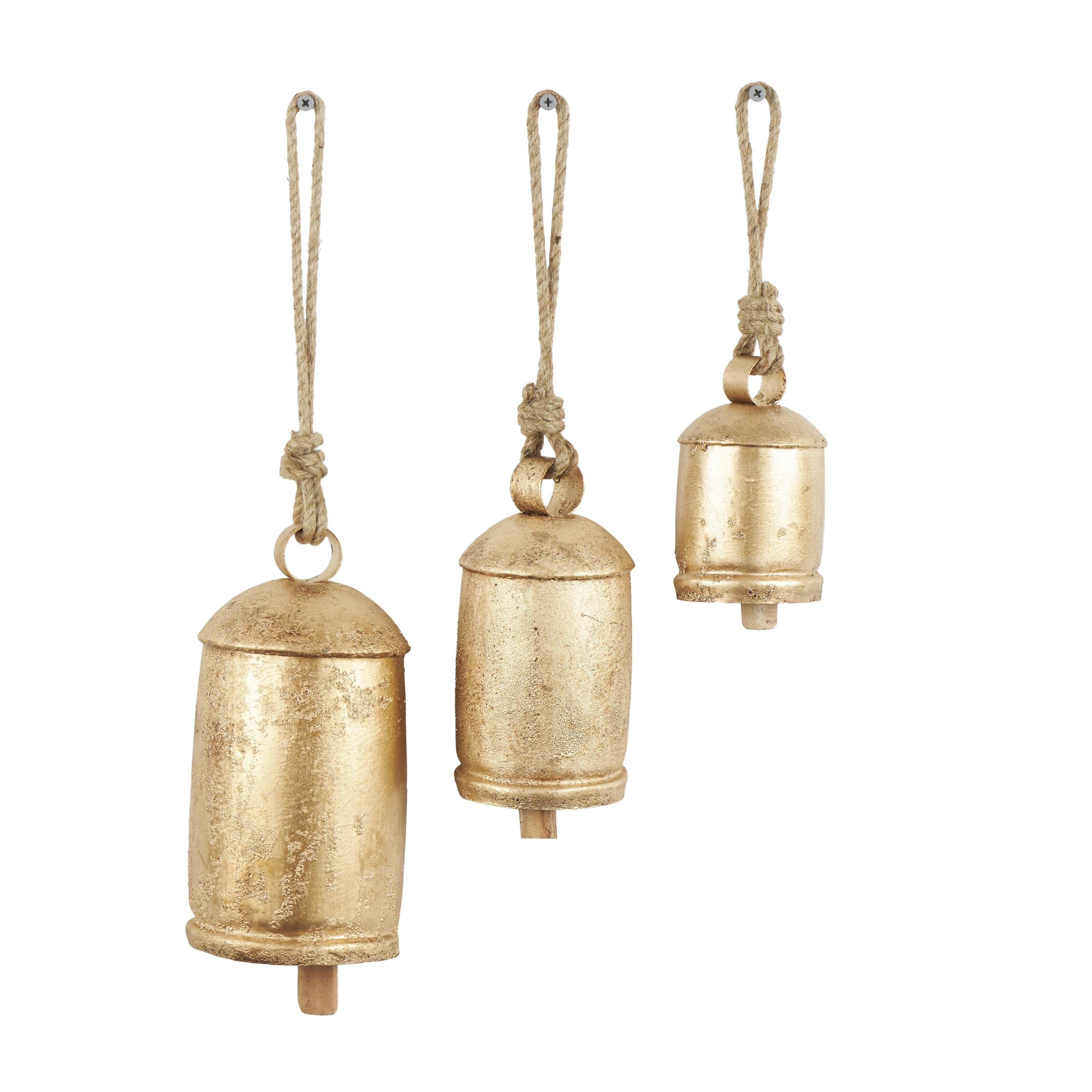 DecMode Gold Metal Tibetan Inspired Decorative Hanging Bell Chime Set ...