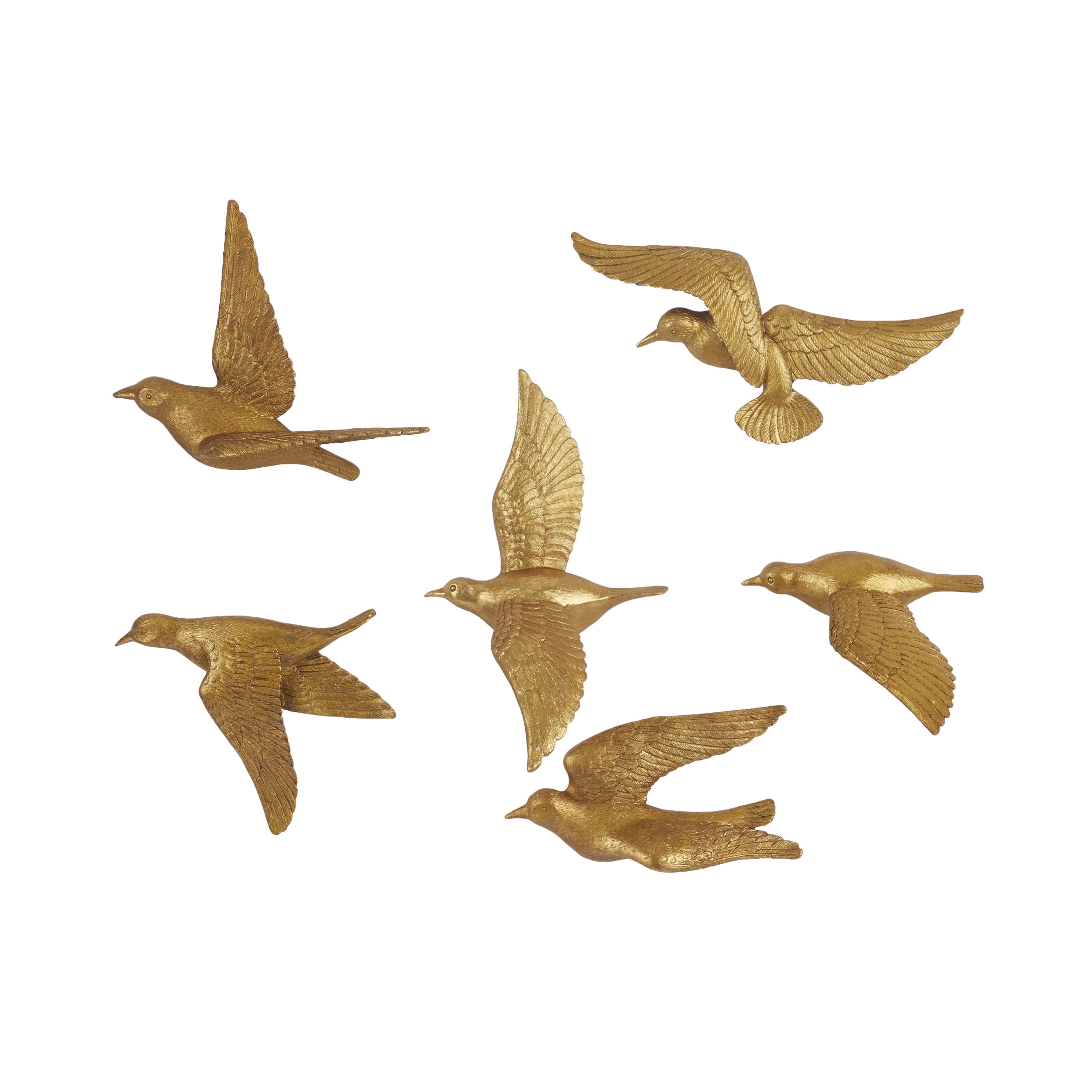 DecMode Gold Polystone Floating Bird Wall Decor (6 Count) - Walmart.com