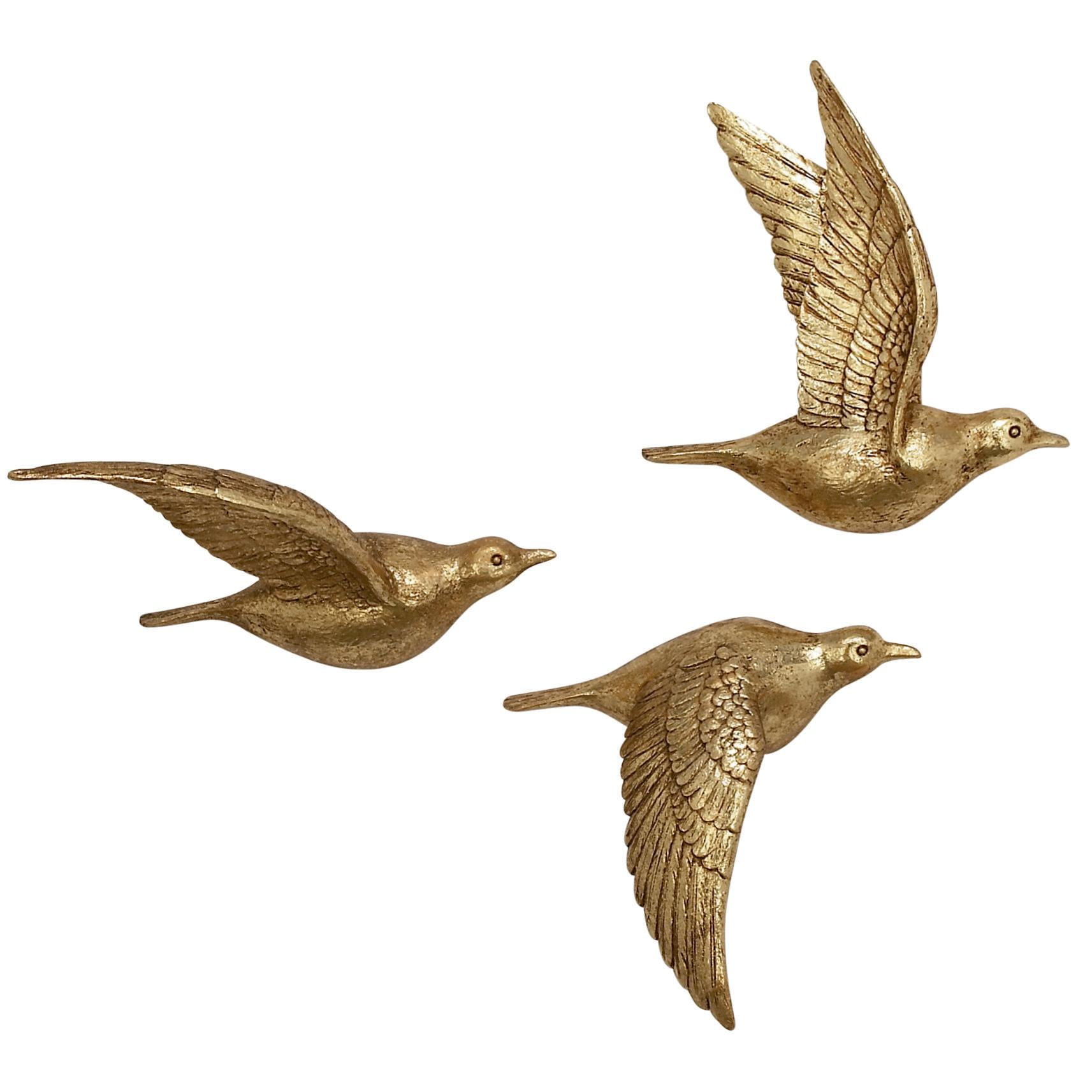 DecMode Gold Polystone Metallic 3D Floating Bird Wall Decor (3 Count ...