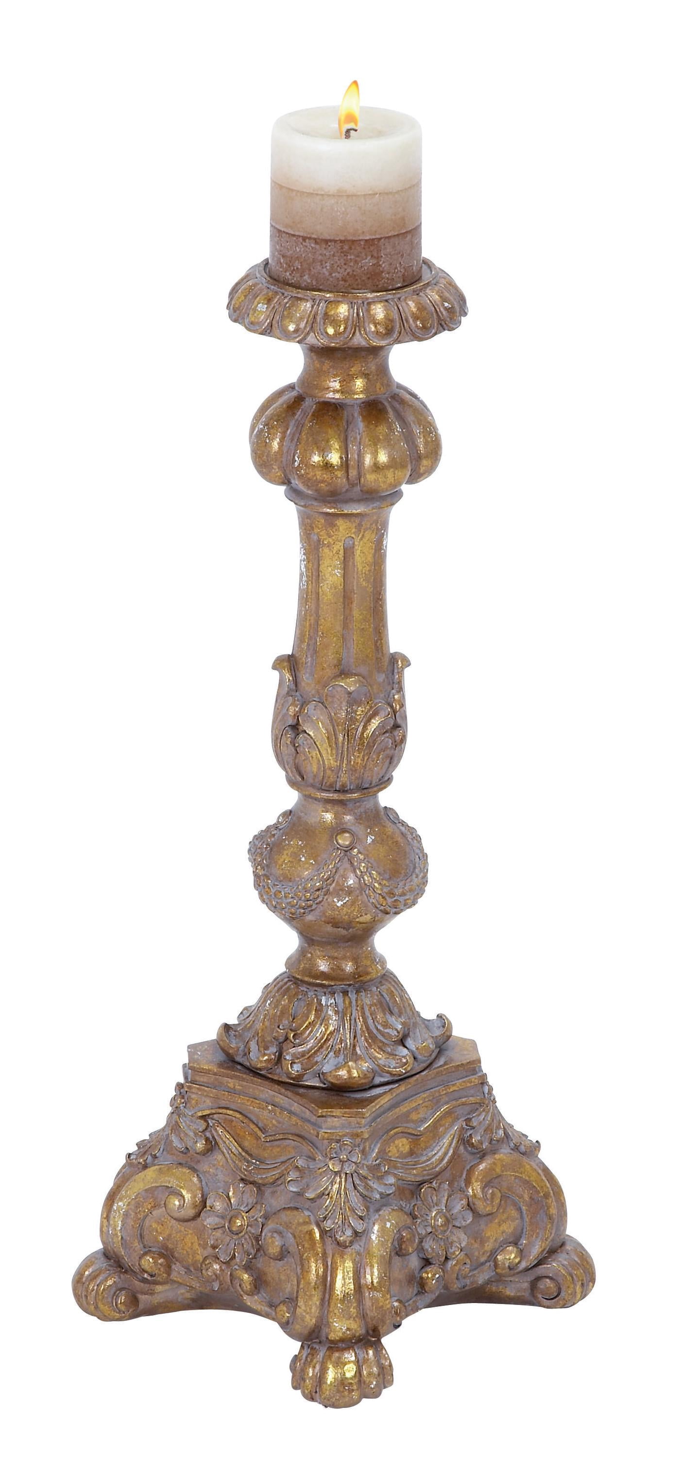 DecMode Gold Polystone Tall Standing Candle Holder - Walmart.com