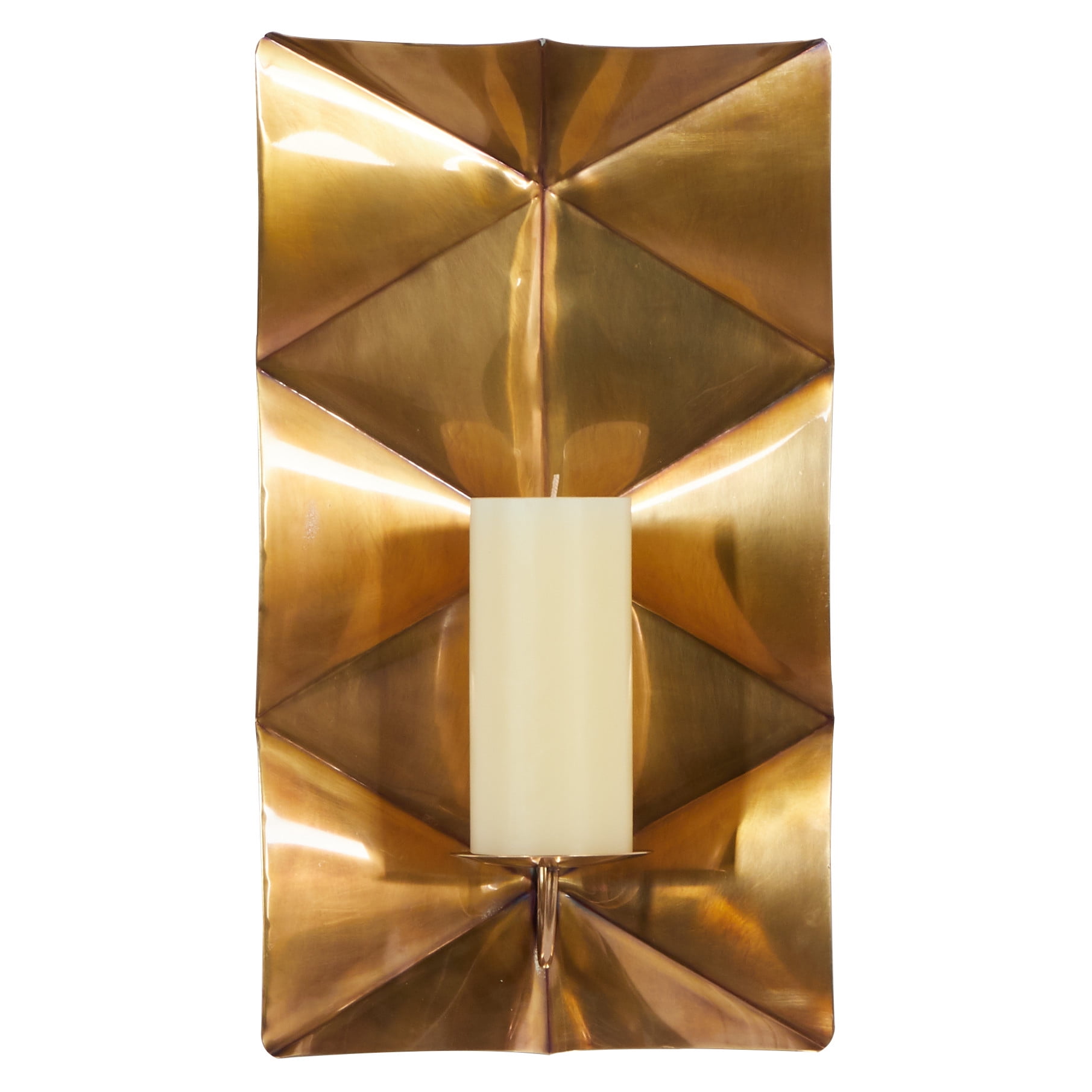 DecMode Gold Stainless Steel Geometric Pillar Wall Sconce with Hammered ...