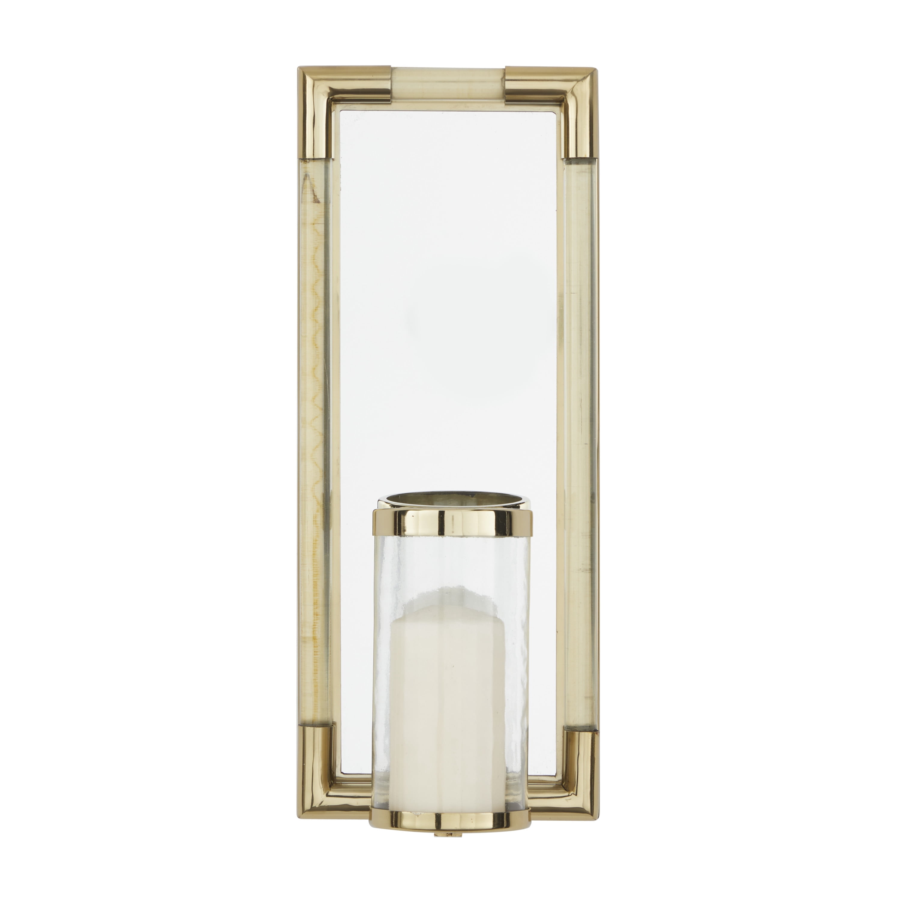 DecMode Gold Stainless Steel Geometric Pillar Wall Sconce with Mirror ...