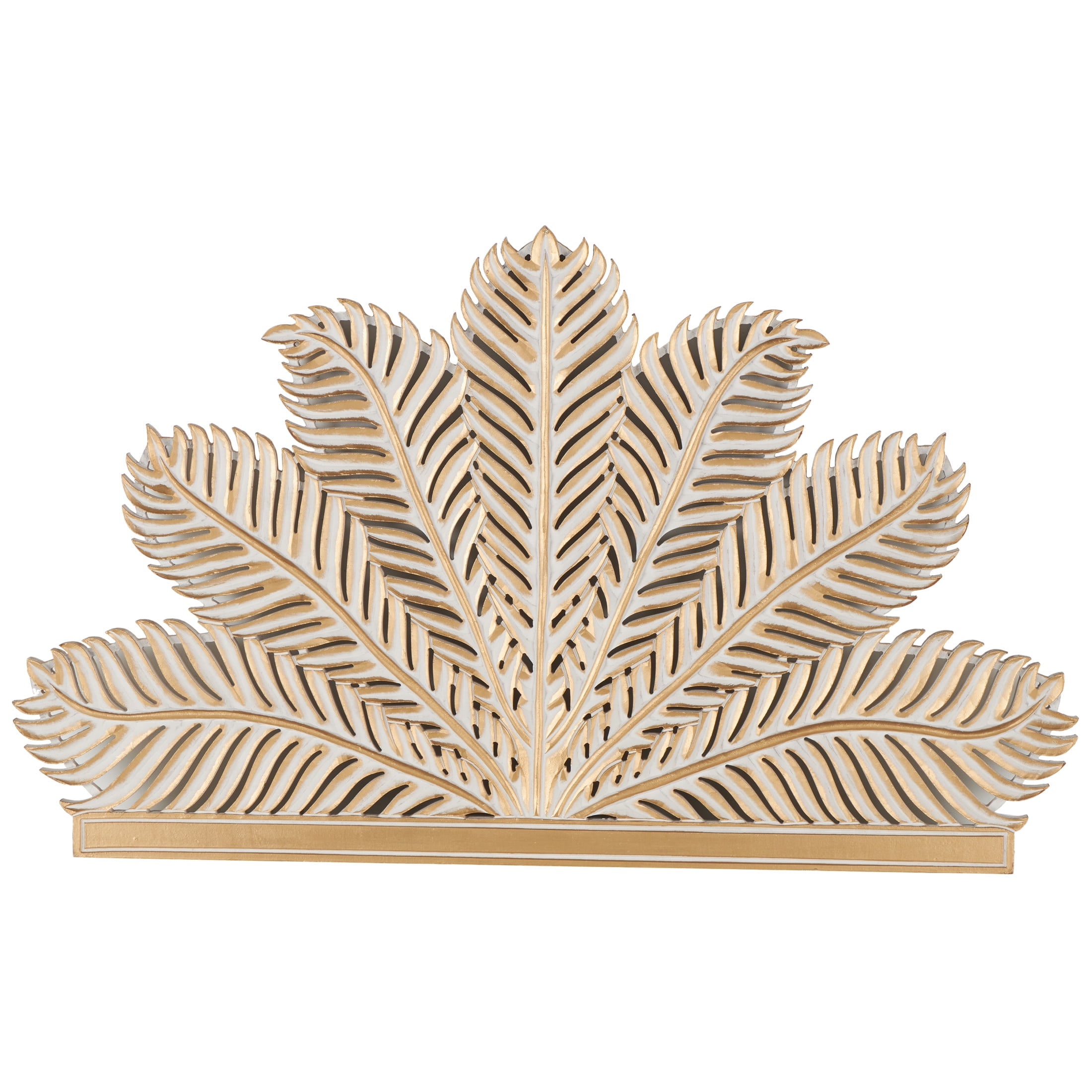 DecMode Gold Wooden Leaf Panel Palm Tree Wall Decor with White Accents ...