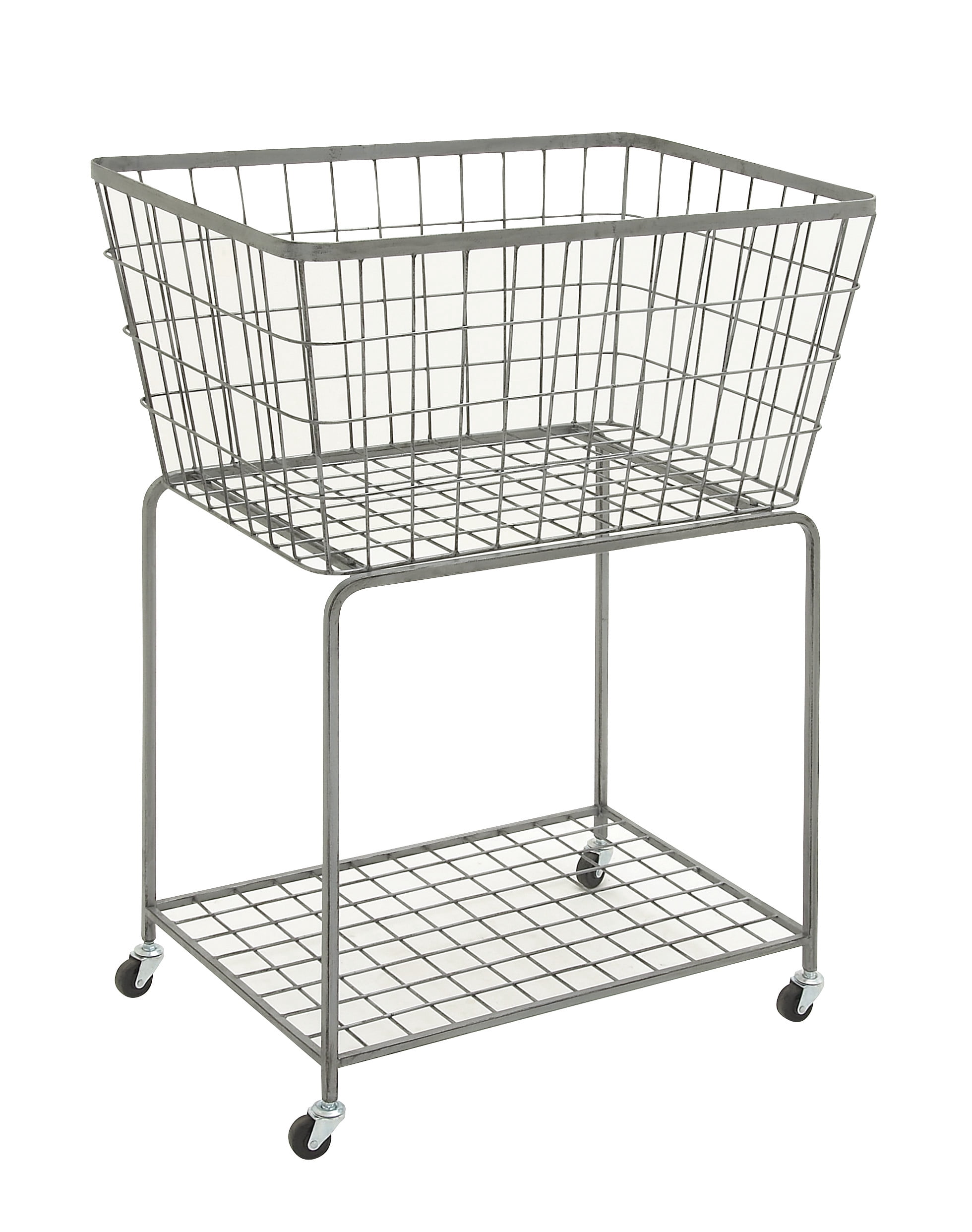 DecMode Gray Metal Deep Set Wire Basket Storage Cart with Wheels ...