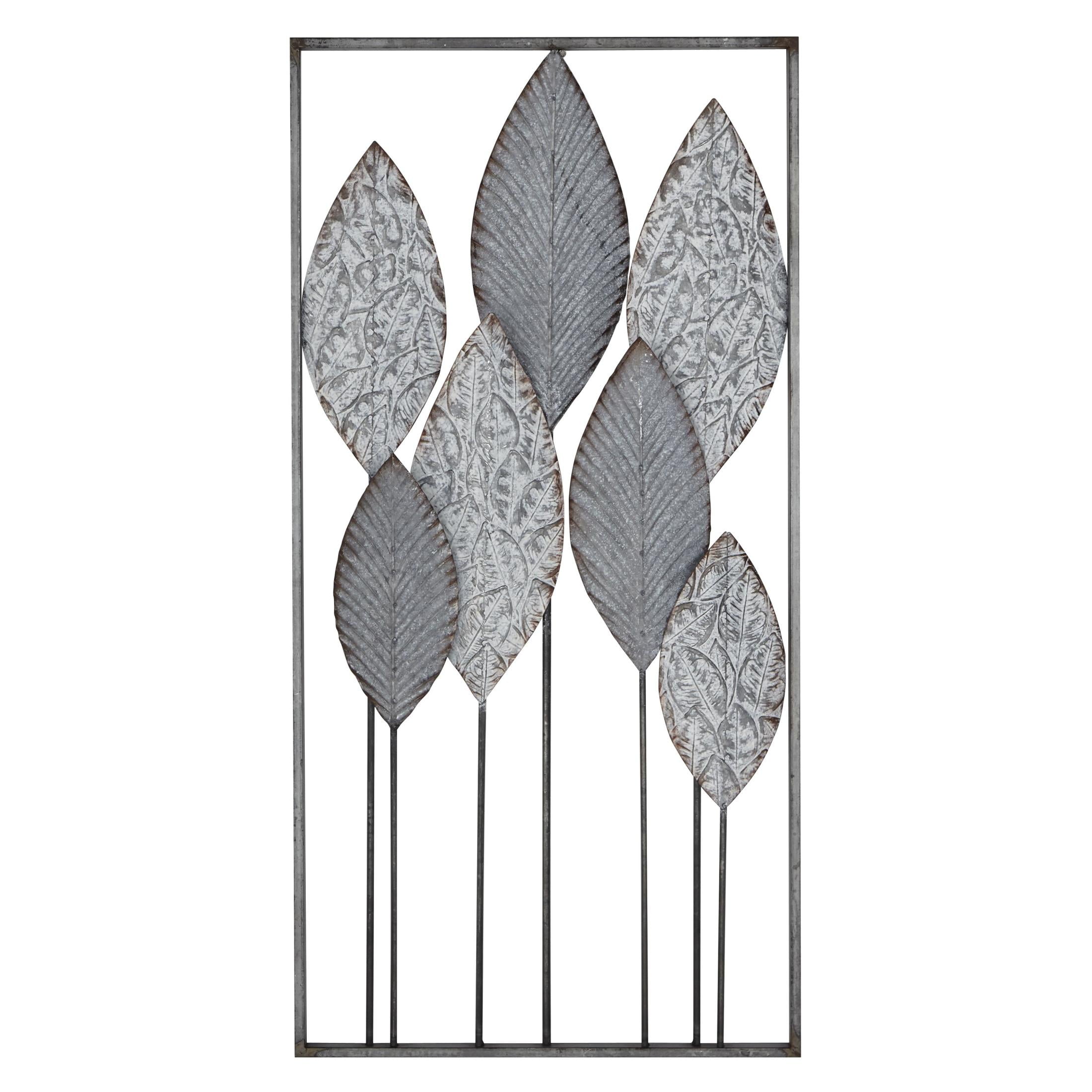 DecMode Gray Metal Tall Cut-Out Leaf Wall Decor with Intricate Laser ...