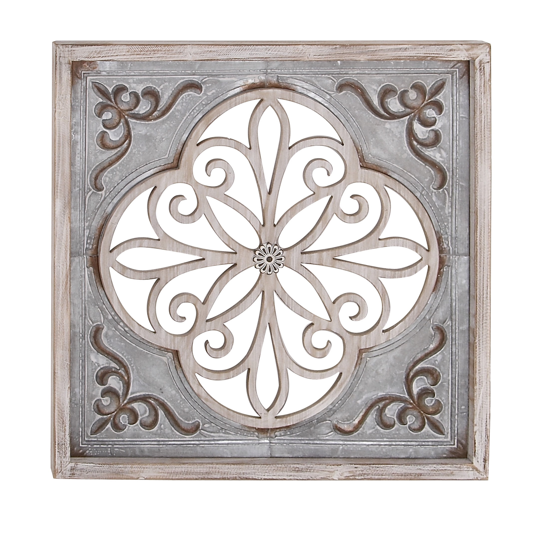 Free Shipping! DecMode Gray Wood Scroll Wall Decor with Metal Accents ...