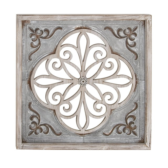 Free Shipping! DecMode Gray Wood Scroll Wall Decor with Metal Accents ...