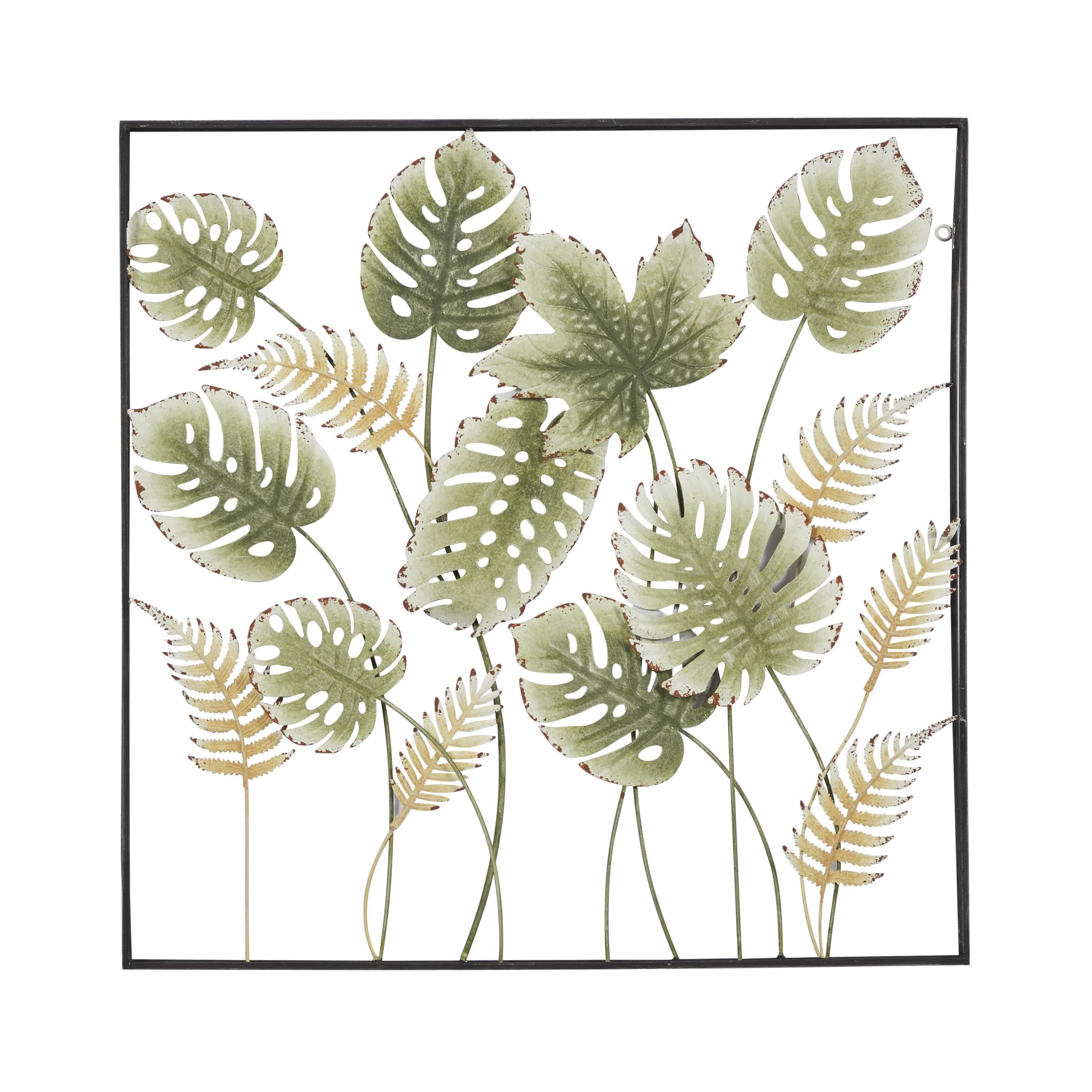 DecMode Green Metal Tall Cut-Out Leaf Wall Decor with Intricate Laser ...