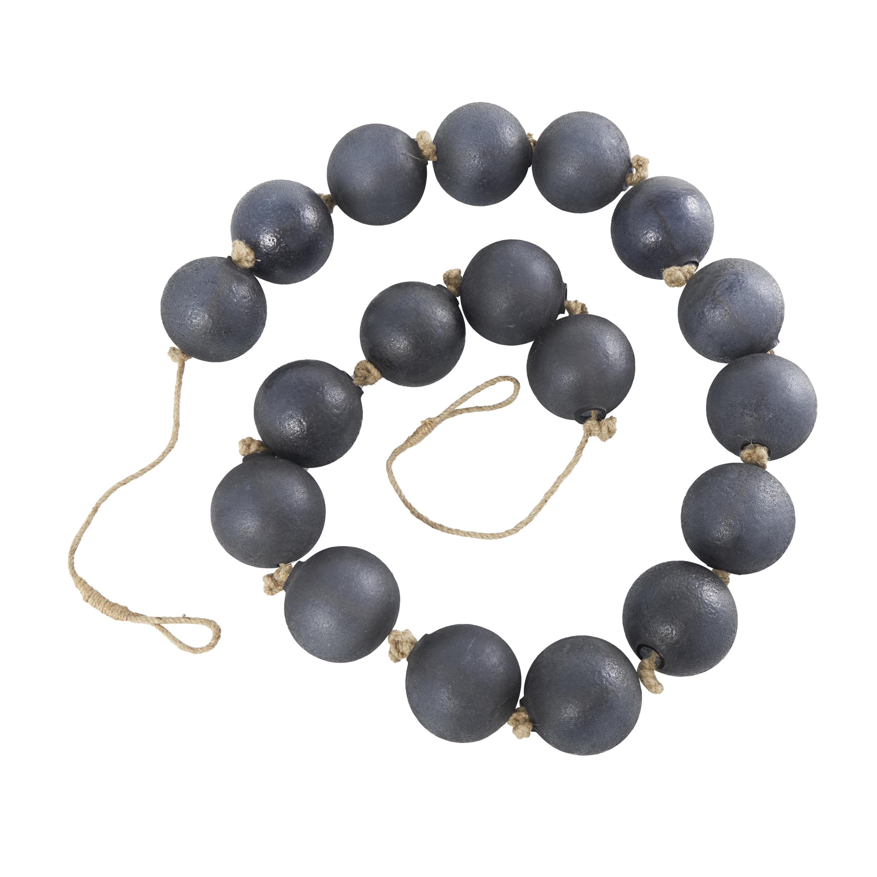DecMode Handmade Round Extra Long Frosted Orb Black Glass Garland with ...