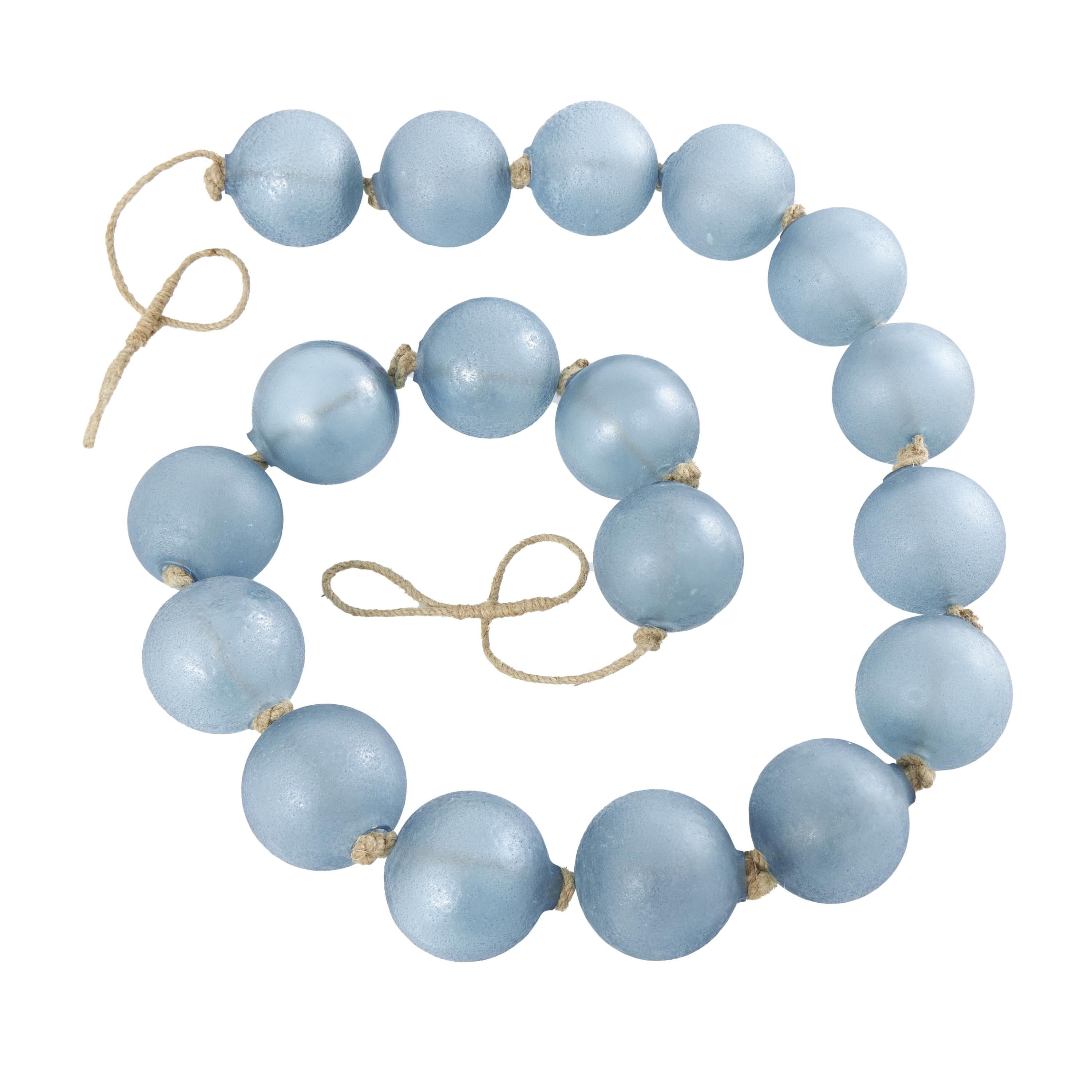 DecMode Handmade Round Extra Long Frosted Orb Blue Glass Garland with ...