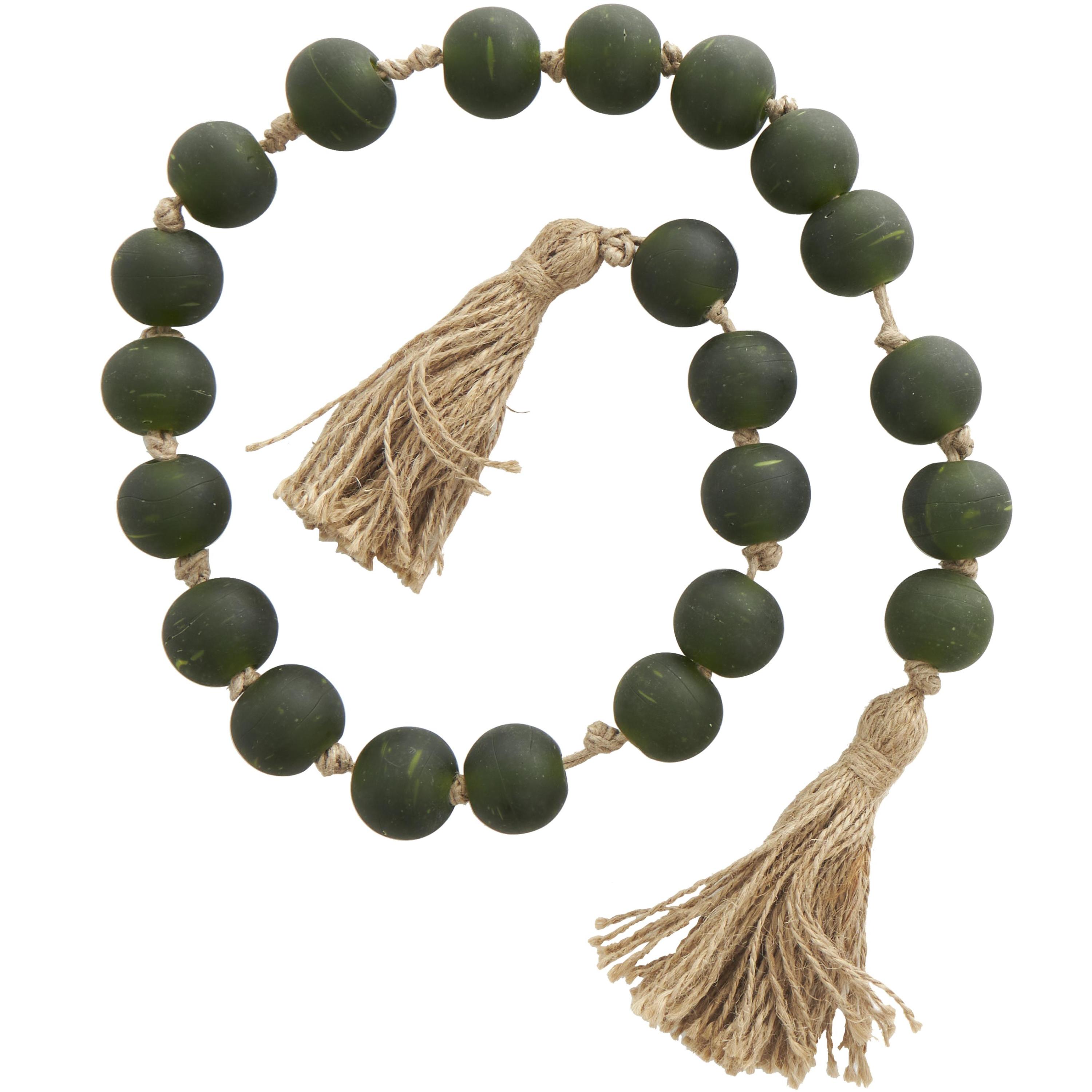 DecMode Handmade Round Frosted Green Glass Garland with Tassel with ...