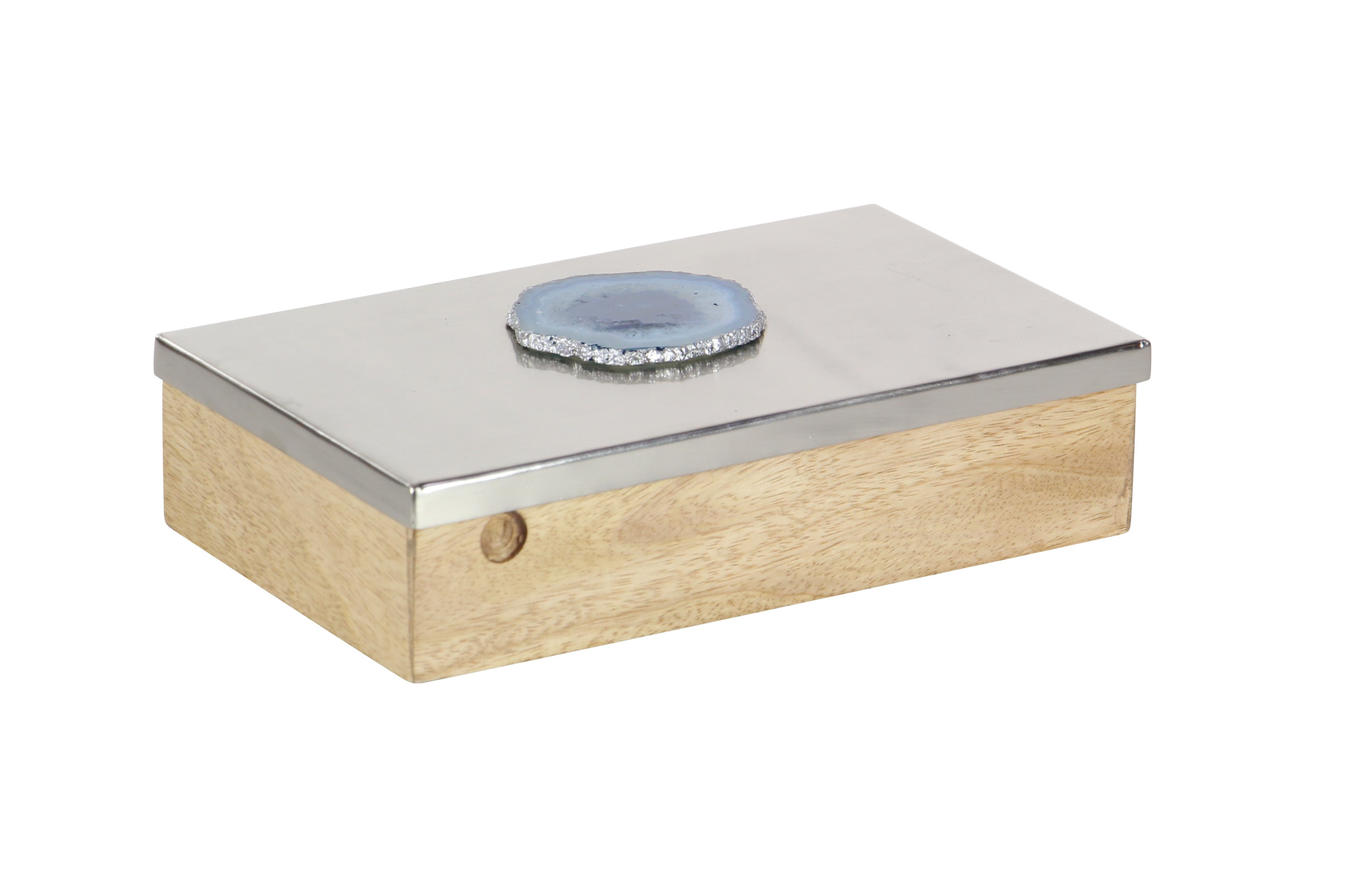 DecMode Handmade Silver Mango Wood Box with Geode Detail and Hinged Lid ...