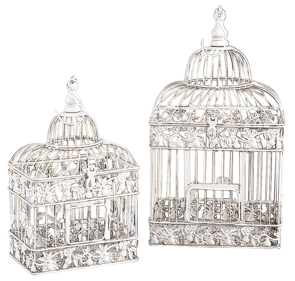 DecMode Indoor Outdoor Hinged Top White Metal Birdcage with Latch Lock ...