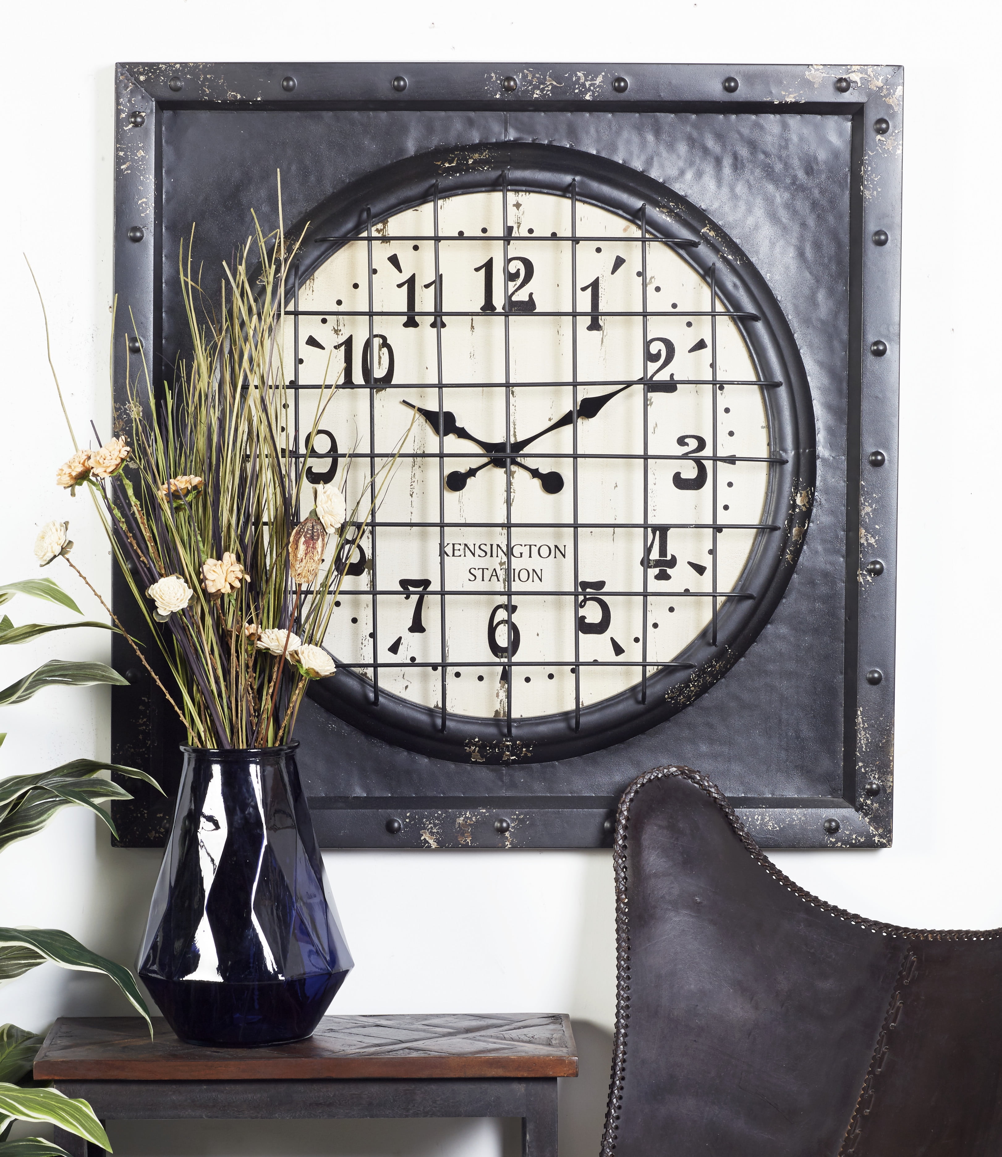 DecMode Industrial 39 x 39 inch metal and wood mesh wall clock ...