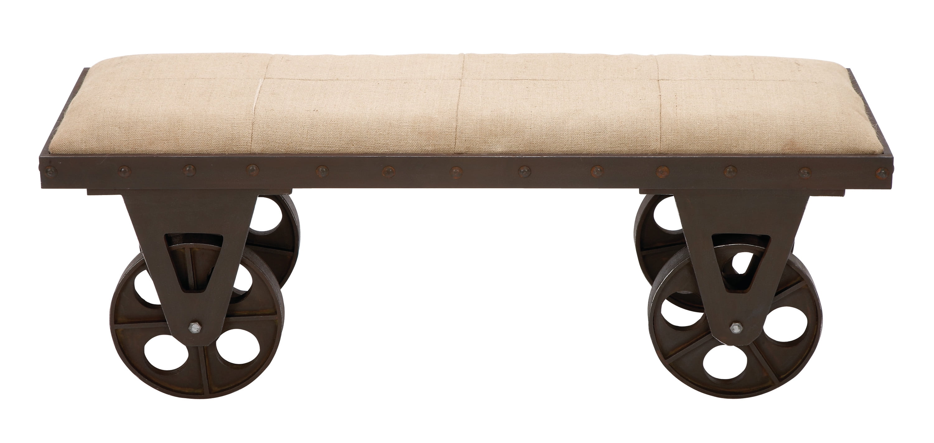 DecMode Industrial Wagon Bench, Brown Metal Frame, Upholstered Seat ...