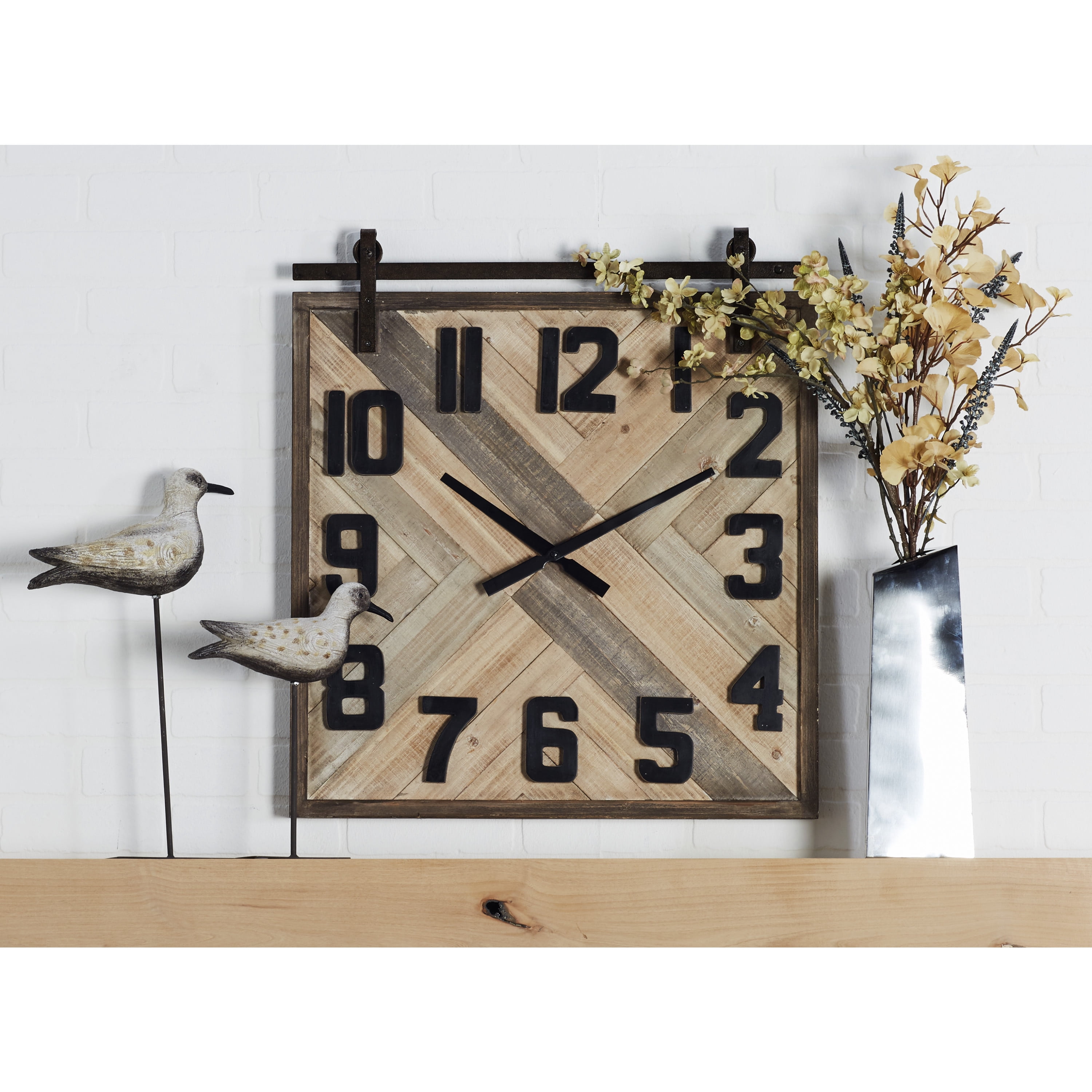 DecMode Industrial Wood Sculpted Wall Clock with Weave Pattern and ...