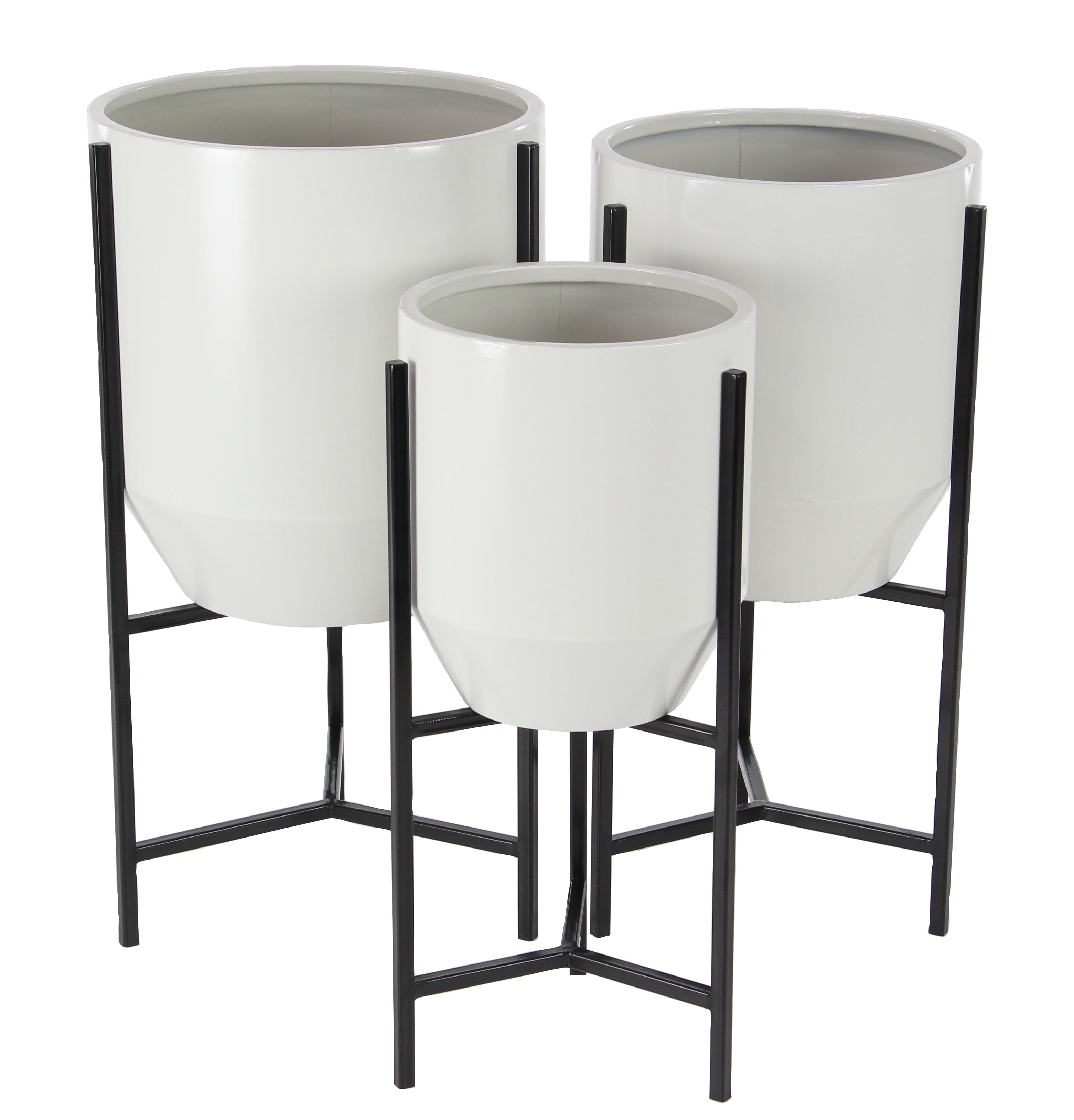 DecMode Iron Modern Planter with Stand, White, Set of 3 - Walmart.com