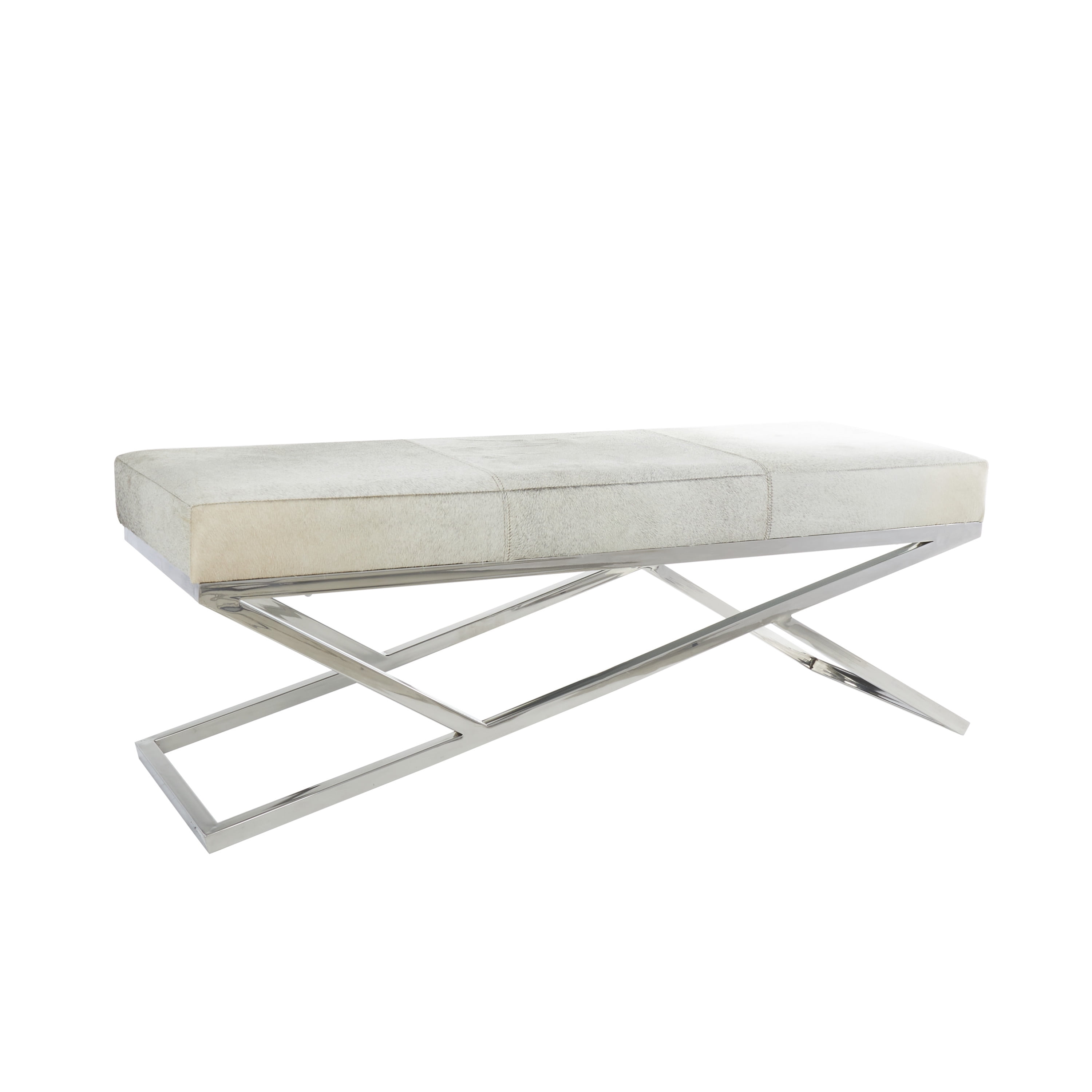 DecMode Leather Geometric Bench with Angled Silver Metal Base, Light ...