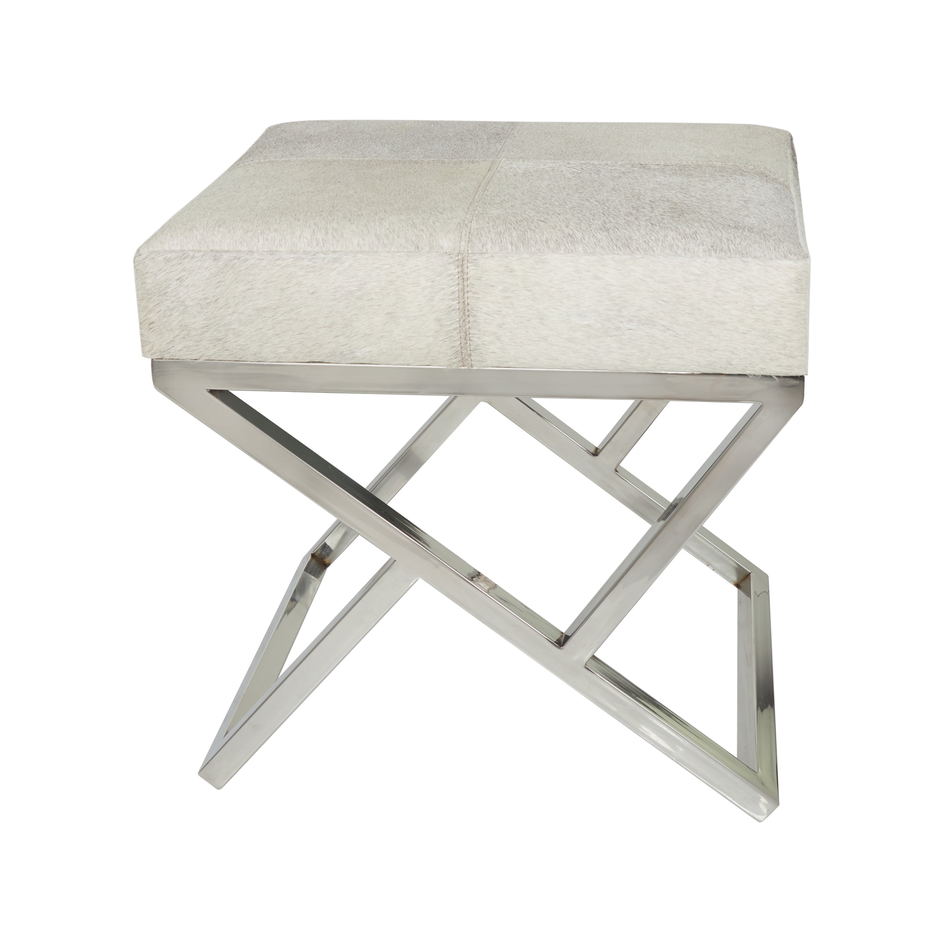 DecMode Leather Geometric Stool with Angled Silver Metal Base, Light ...