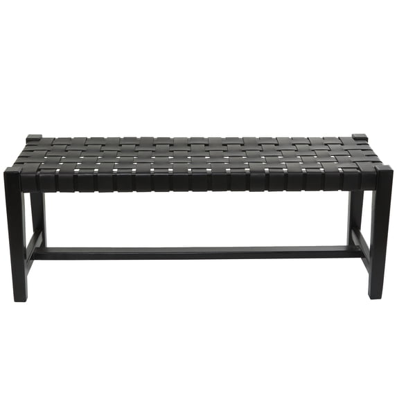 DecMode Leather Handmade Woven Seat Bench, Black - Walmart.com