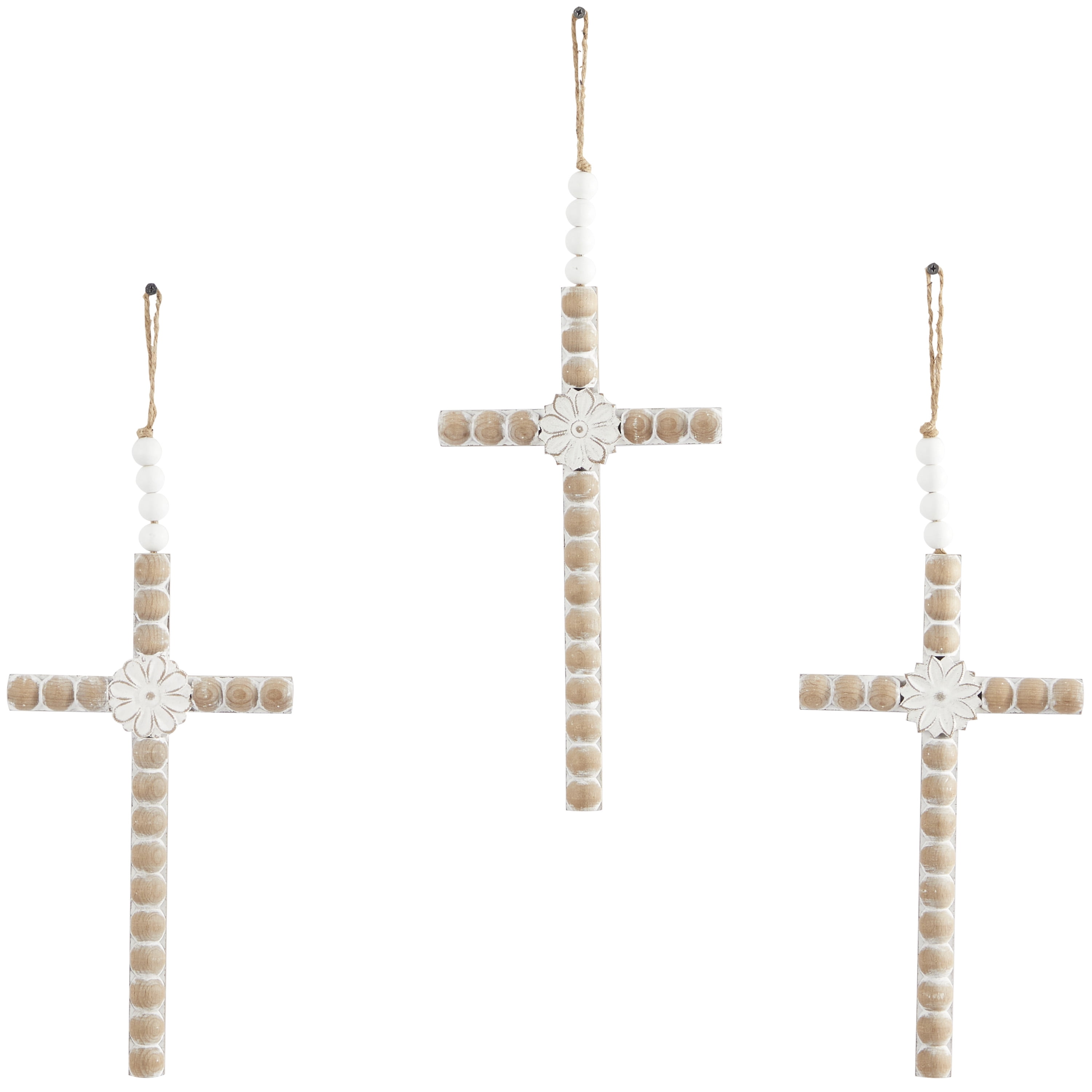 DecMode Wood Carved Beaded Crosses Wall Decor - Set of 3 - Walmart.com