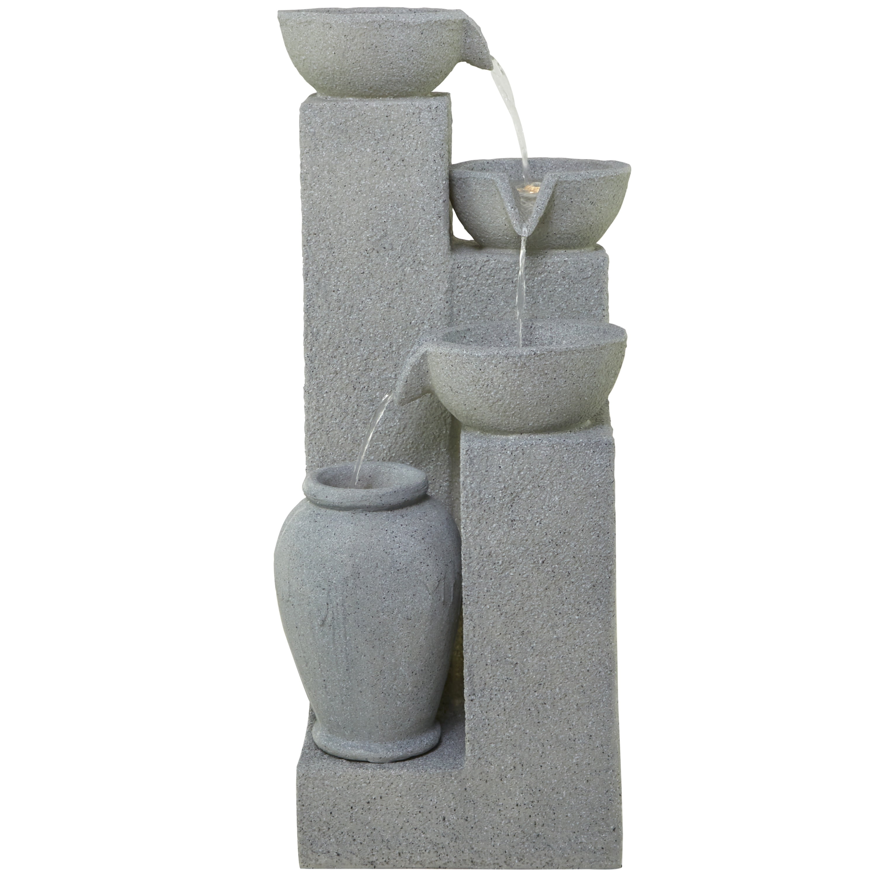 DecMode Light Gray 4 Tier Fountain Indoor Outdoor Decor with LED Light ...