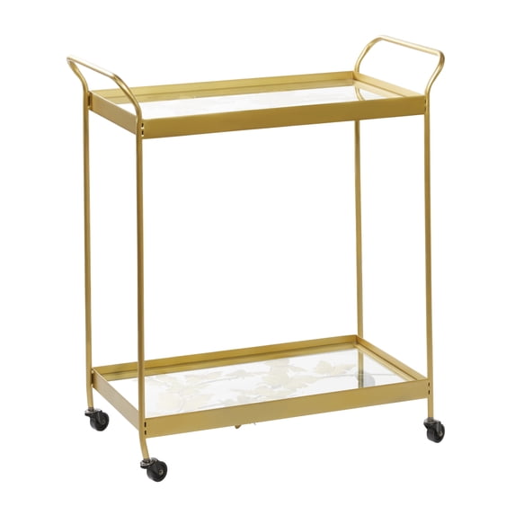 DecMode Metal Bar Cart - Stylish Gold Serving Cart - Walmart.com