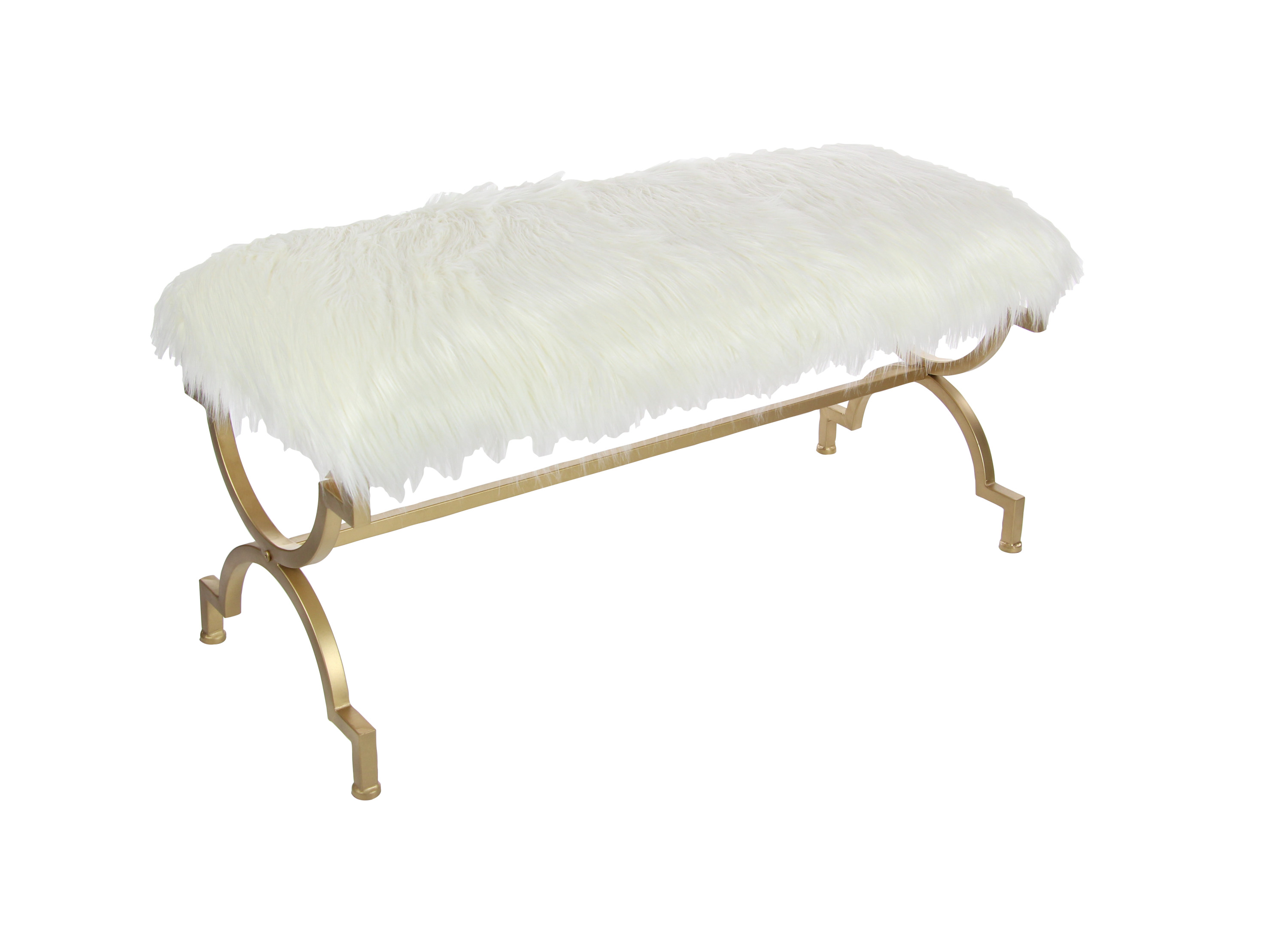 Noble House Arthur Patterned Faux Fur Bench, Taupe and Gold Finish ...