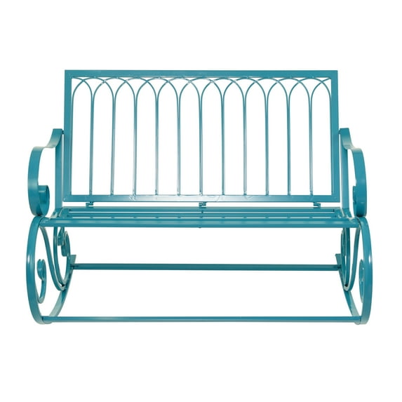 DecMode Metal Rocking Outdoor Bench, Teal - Walmart.com
