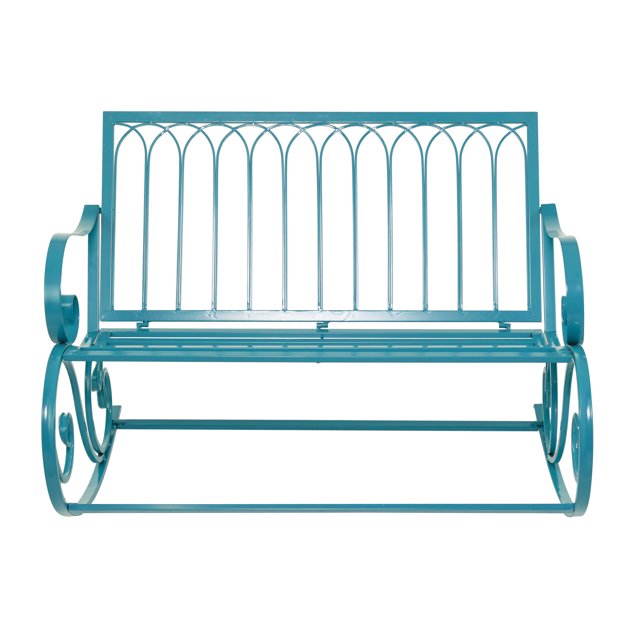 DecMode Metal Rocking Outdoor Bench, Teal - Walmart.com