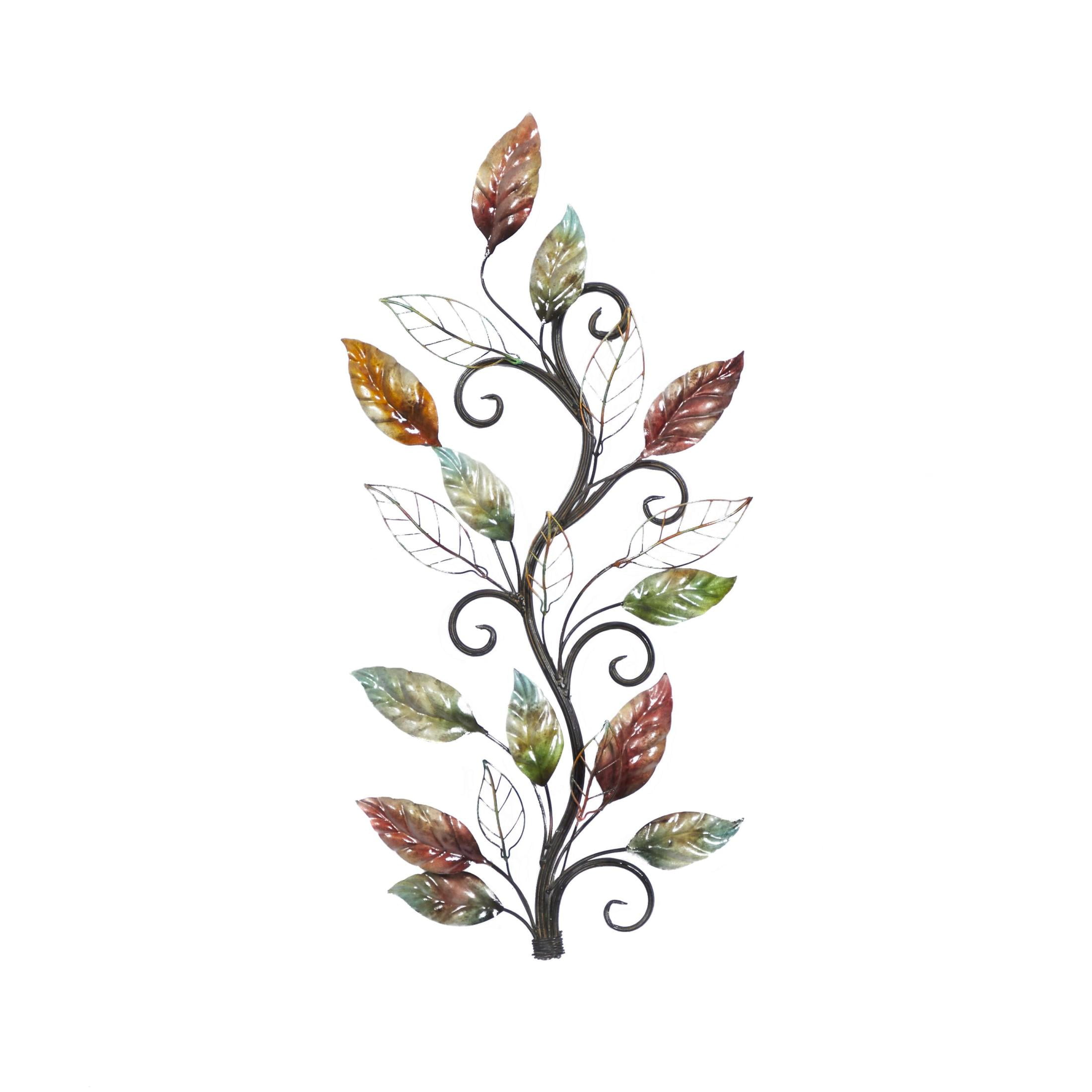DecMode Multi Colored Metal Leaf Wall Decor with Scrolled Vine and Wire ...
