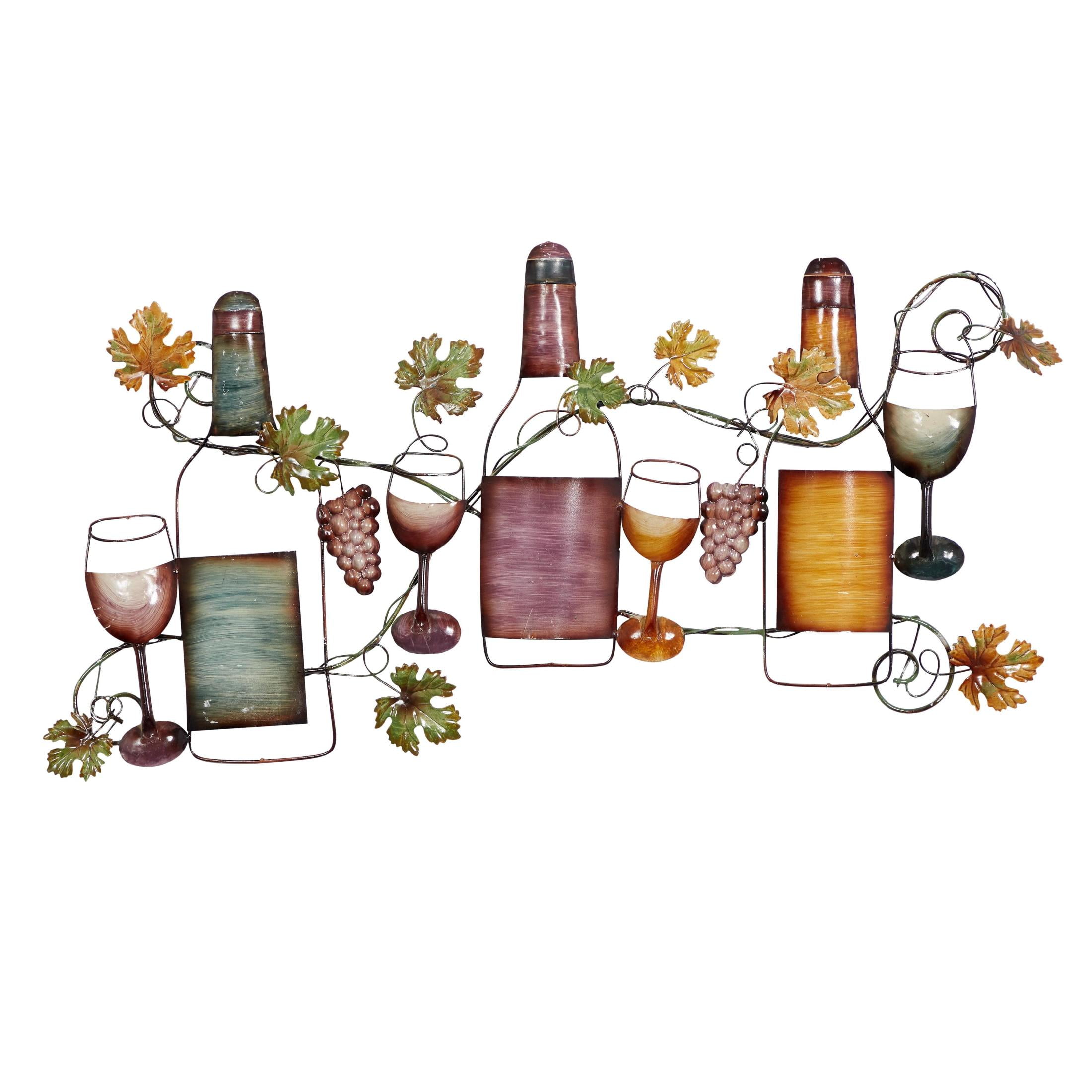 DecMode Multi Colored Metal Wire Wine Wall Decor with Leaf and Scroll ...