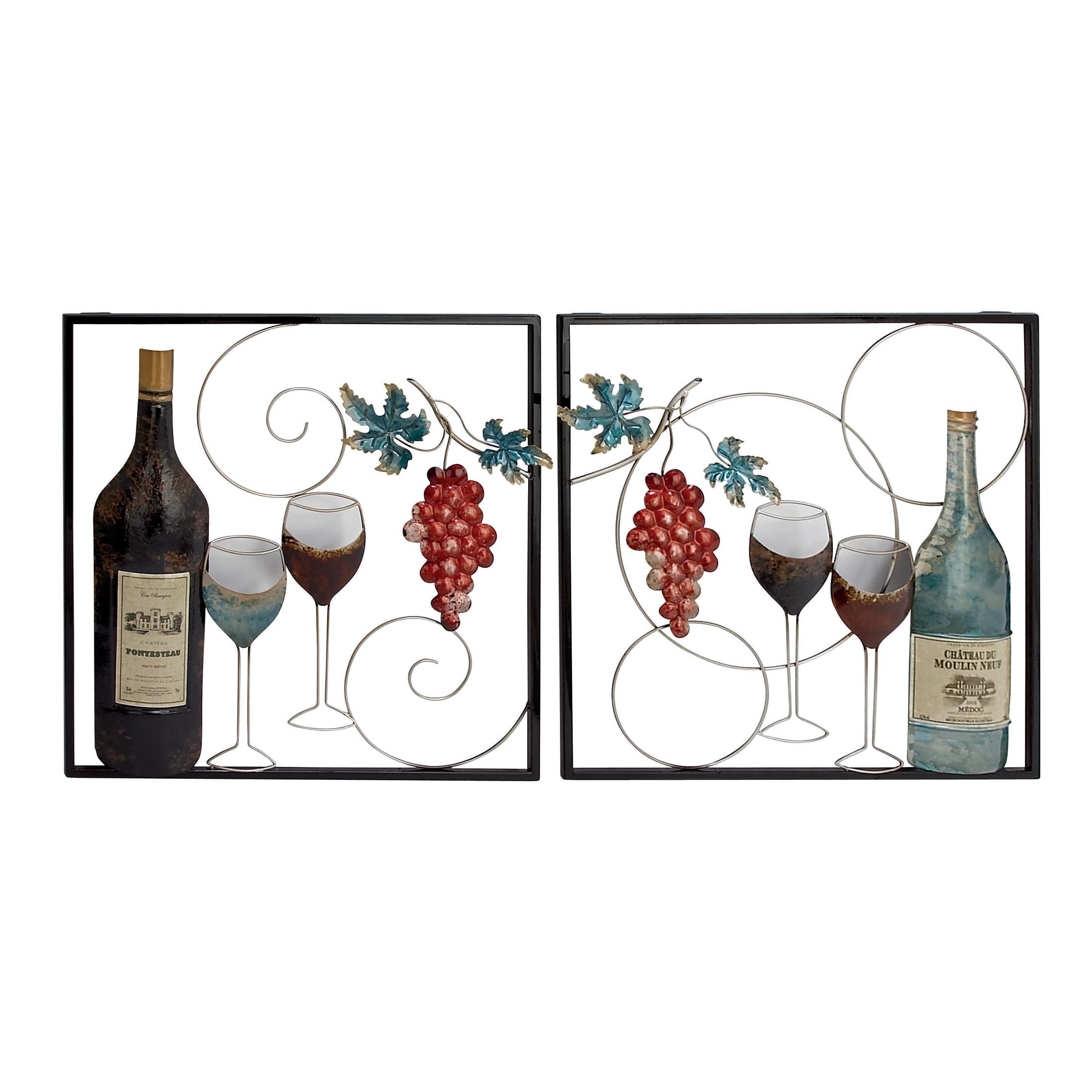 DecMode Multi Colored Metal Wine Wall Decor with Grapes Detailing (2 ...