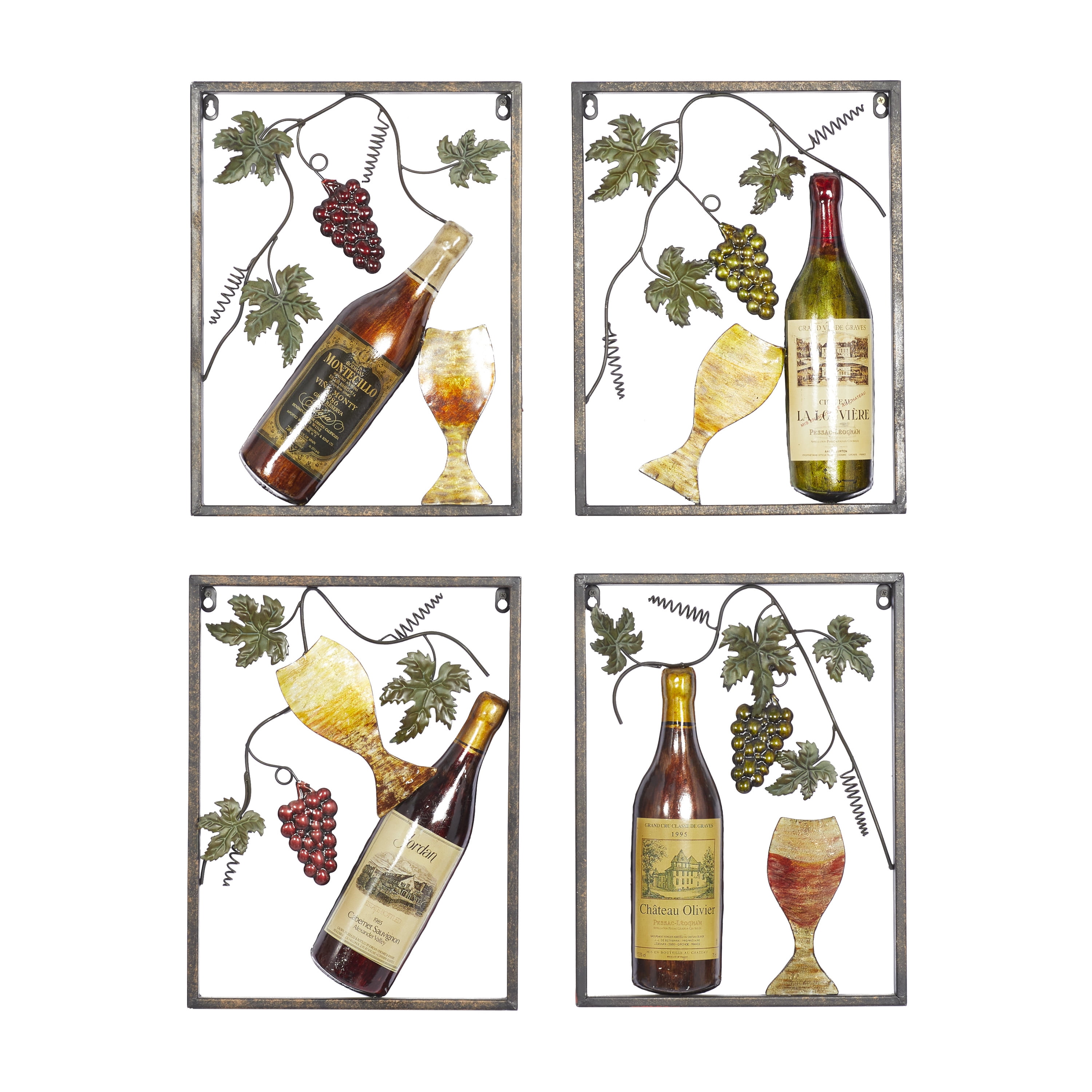 DecMode Multi Colored Metal Wine Wall Decor with Grapes Detailing (4 ...