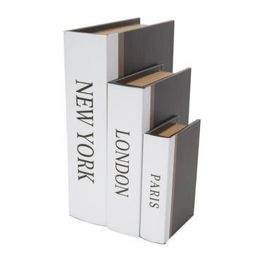 DecMode Faux Storage Book Decorative Box White Canvas with Gold Text, 2 ...
