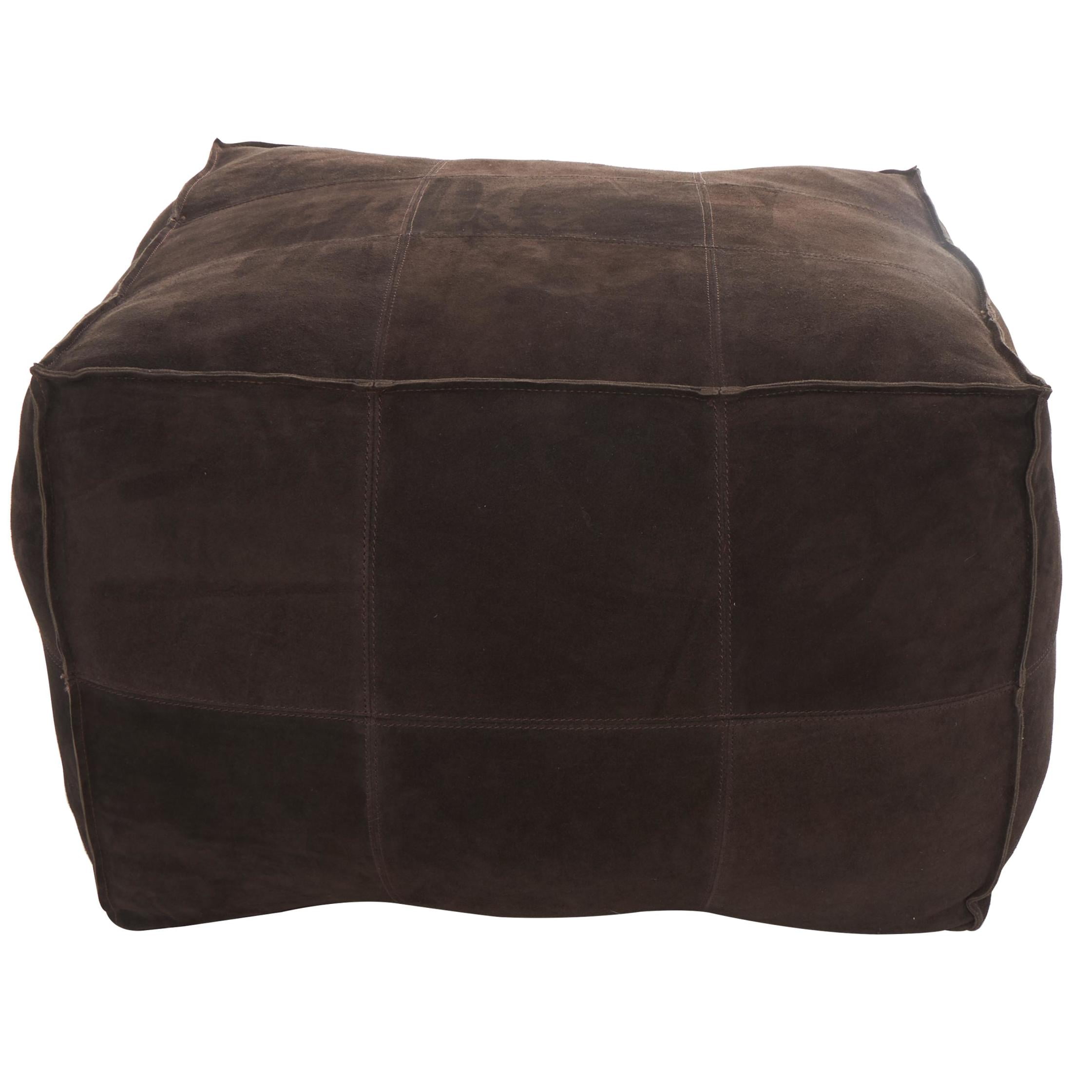 DecMode Patchwork Low Profile Square Dark Brown Leather Pouf with ...