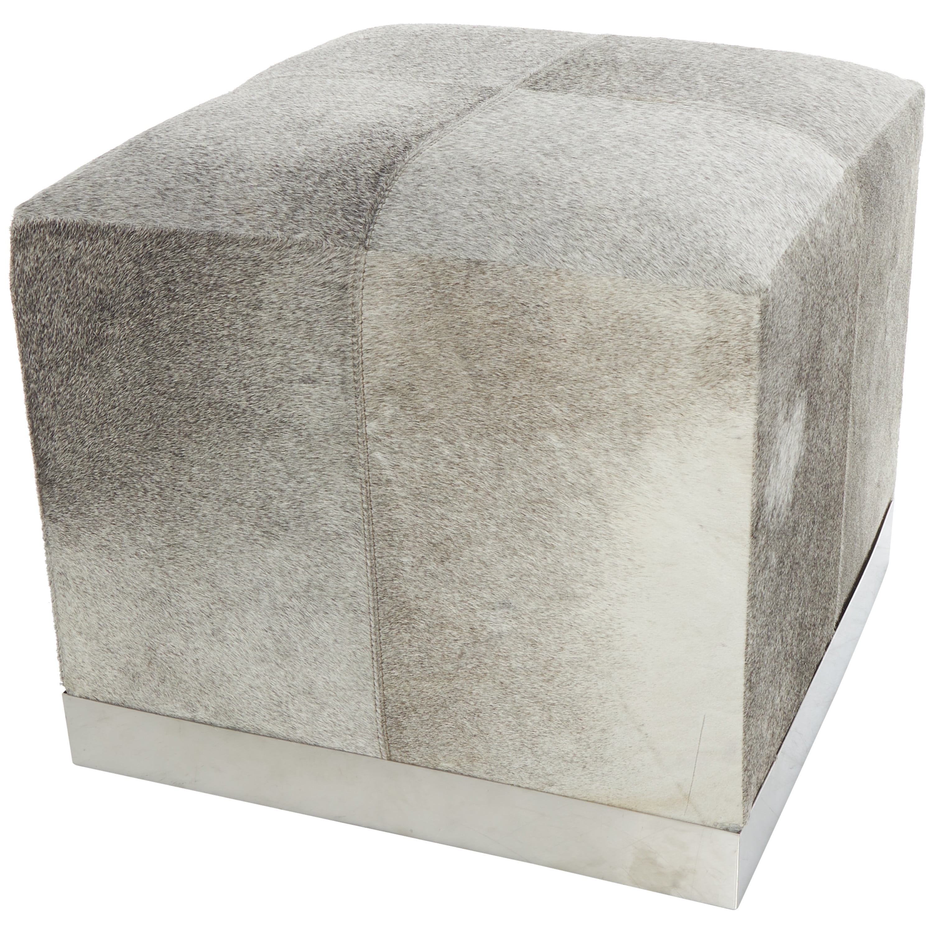 DecMode Patchwork Patchwork Gray Leather Pouf with Silver Metal Base ...