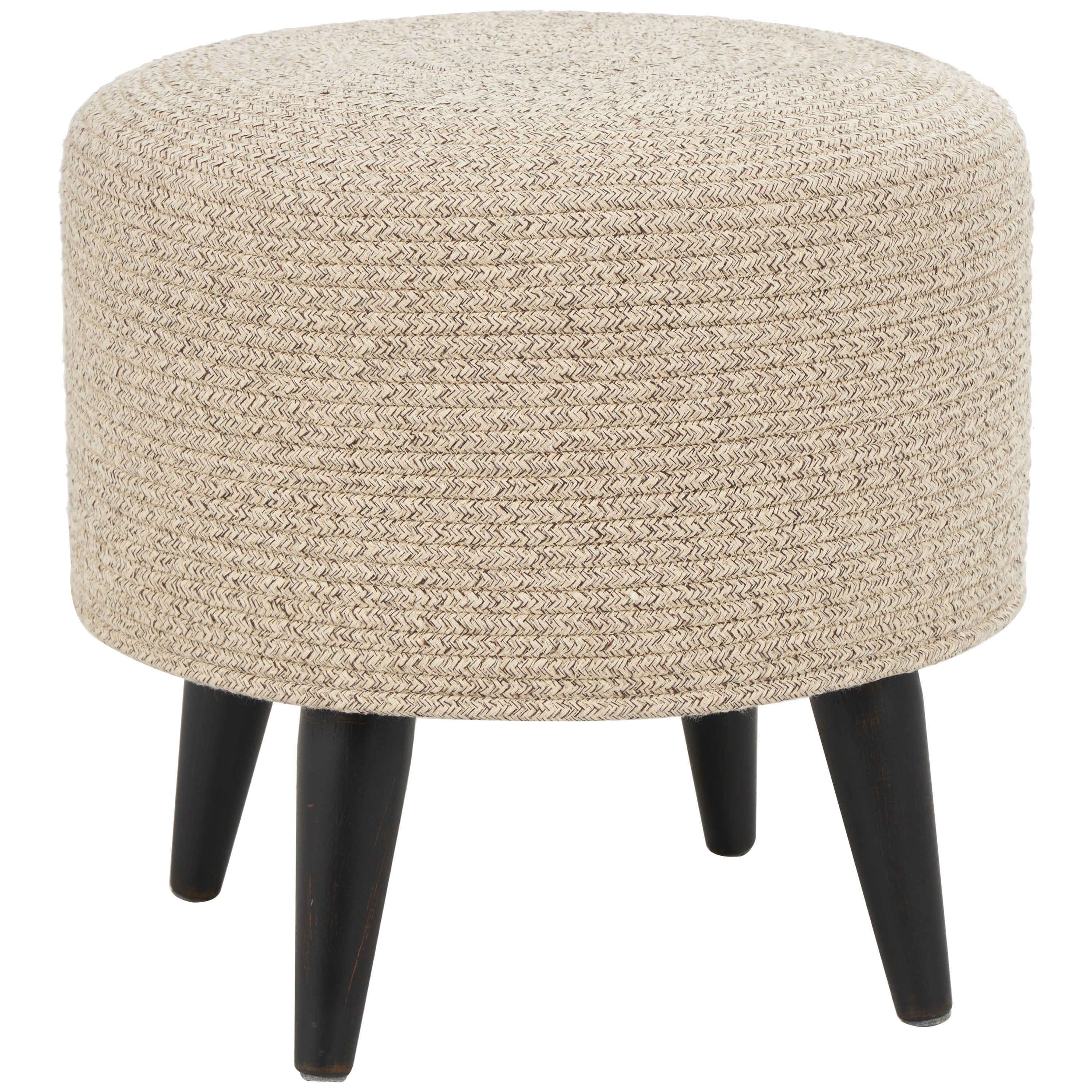 DecMode Polyester Chevron Textured Stool with Black Wooden Legs, Beige ...