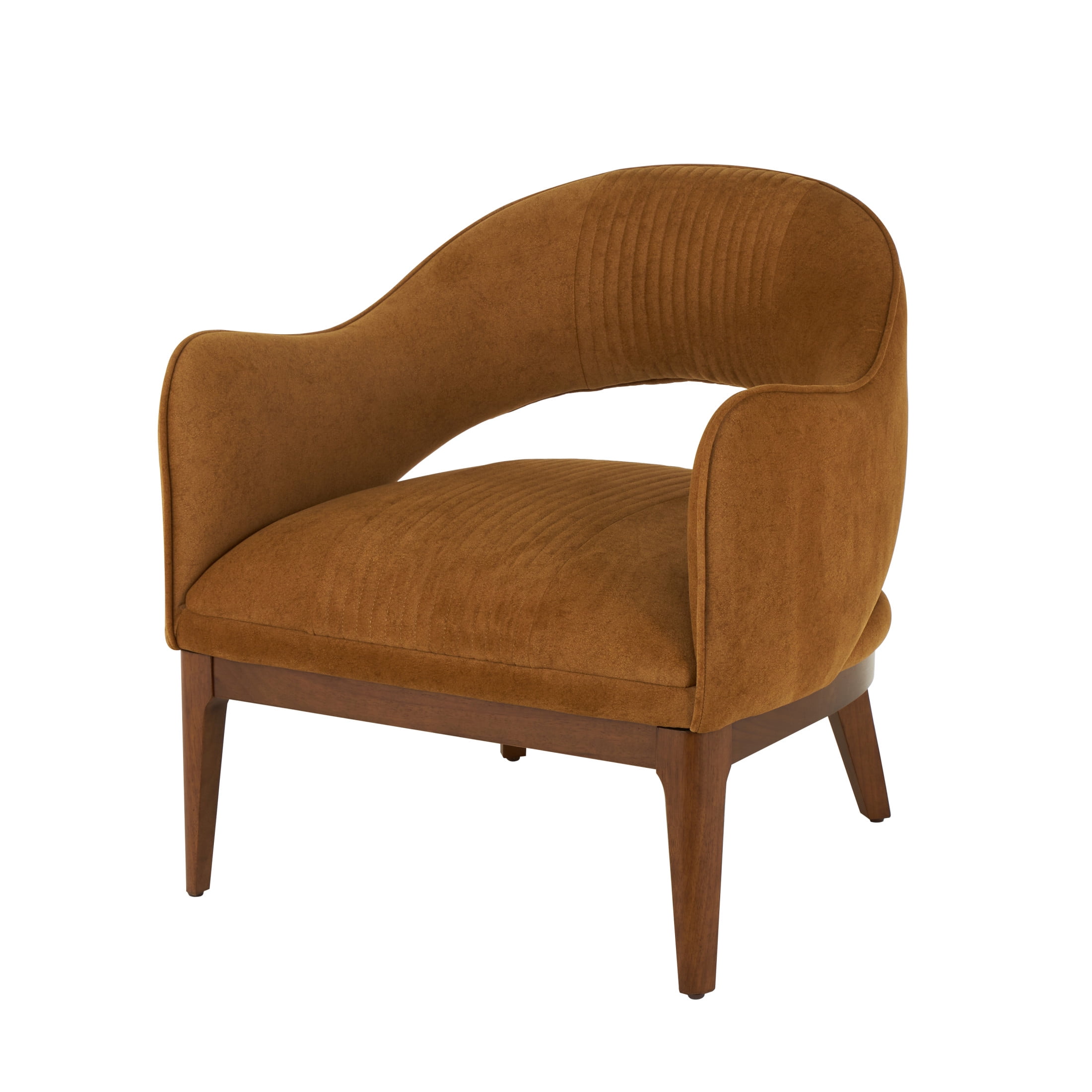 DecMode Polyester Curved Back Lounge Chair with Wooden Frame, Brown ...