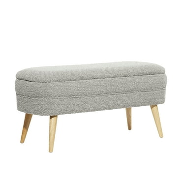 DecMode Linen Upholstered Front Panel Storage Bench with Tufted Seat ...