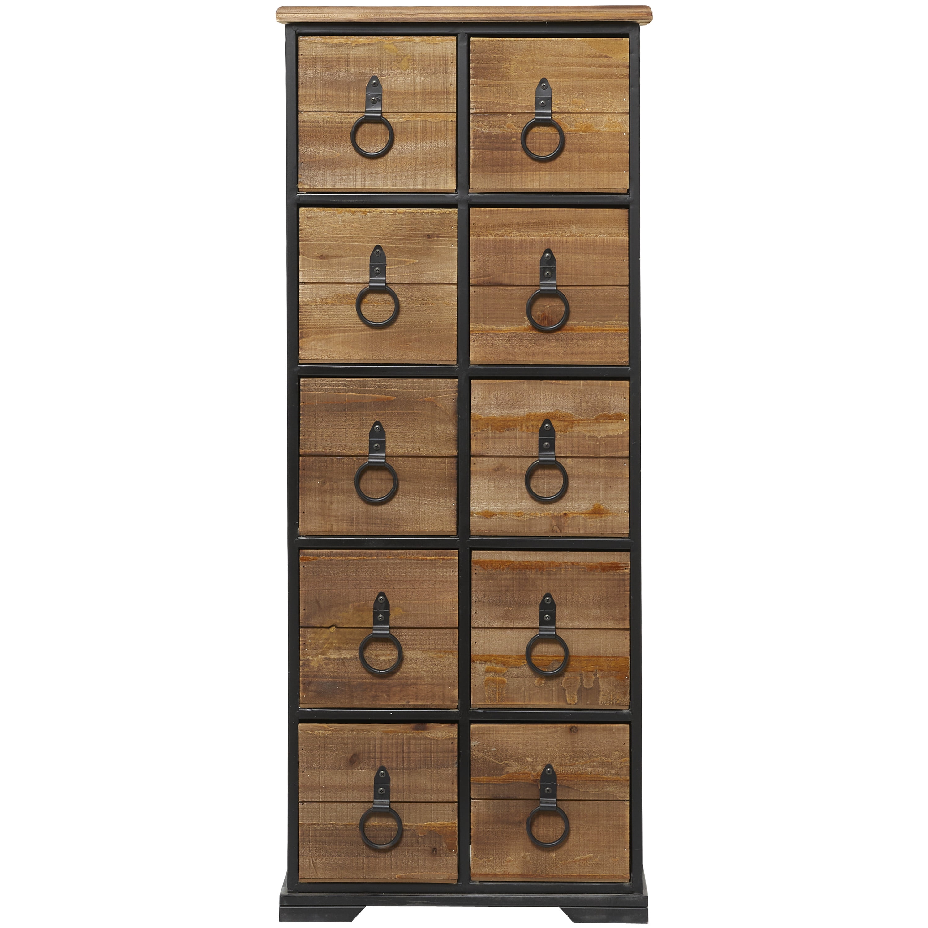 DecMode Rustic Brow Wood Chest with Black O Ring Handles, 19"W x 45"H ...