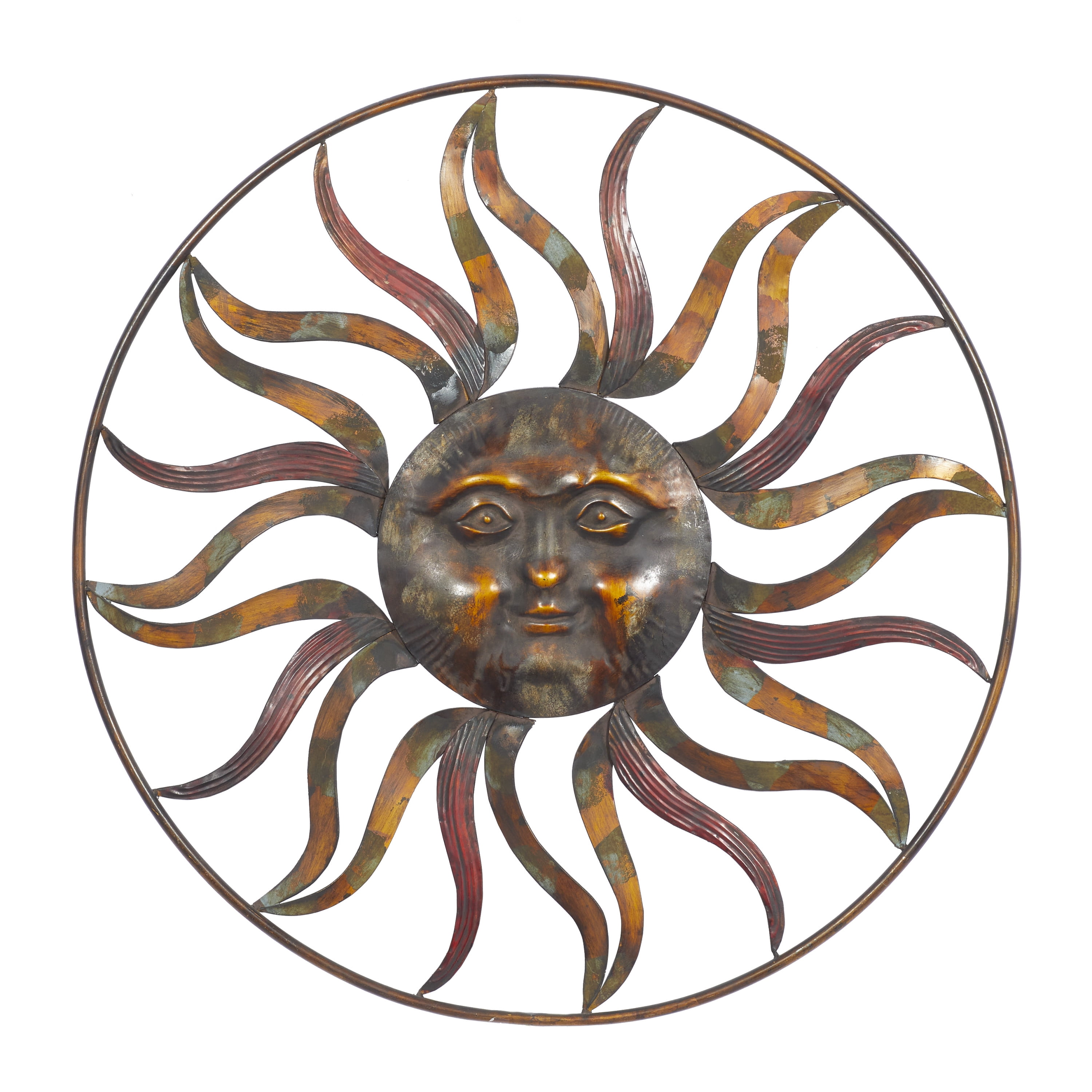 DecMode Rustic Metal Round Sun Face with Rays Wall Décor, 36"D Features ...