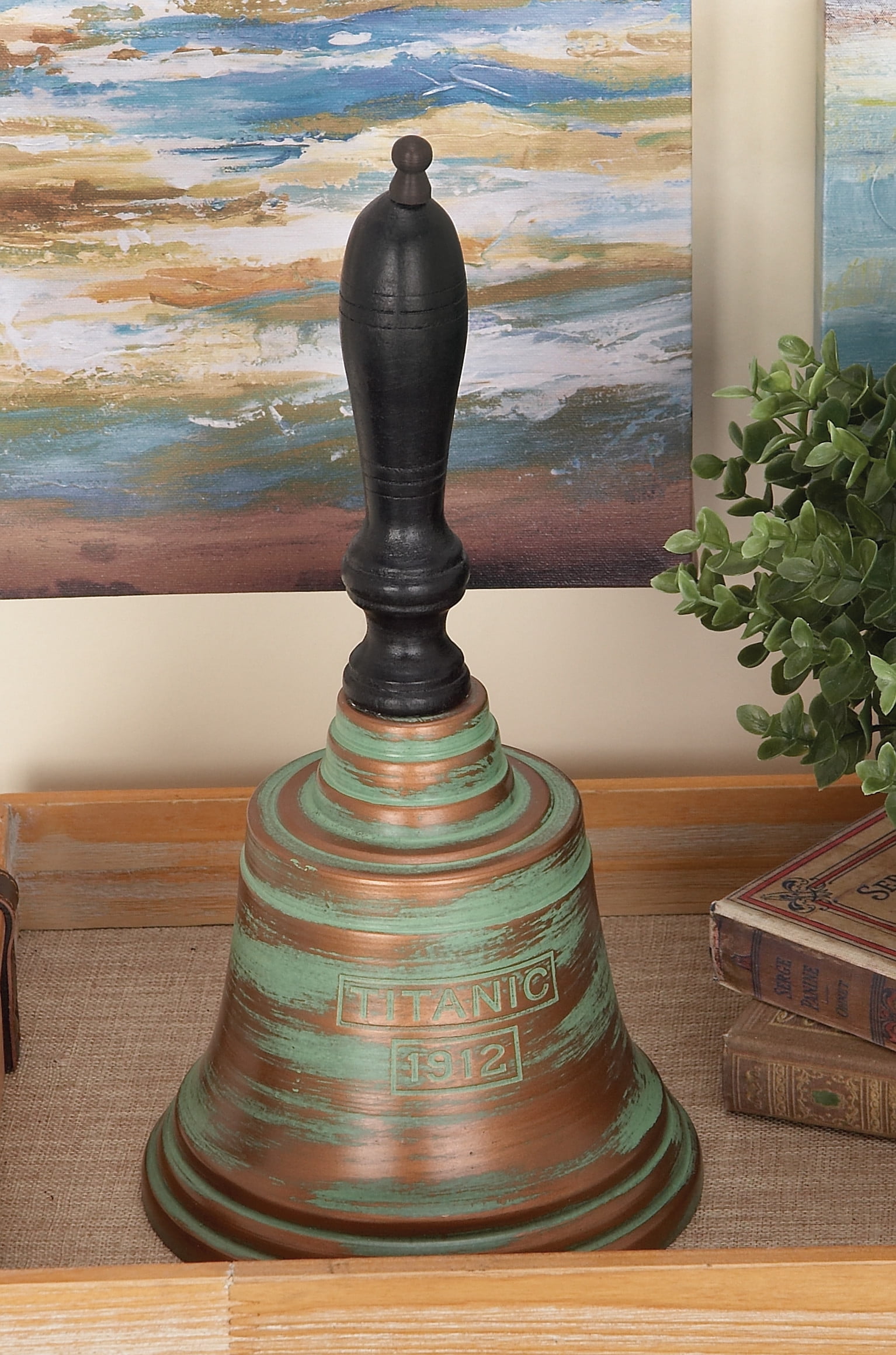 DecMode Set of 2 Coastal 14 x 7 Inch Wood and Iron Handbell Table ...