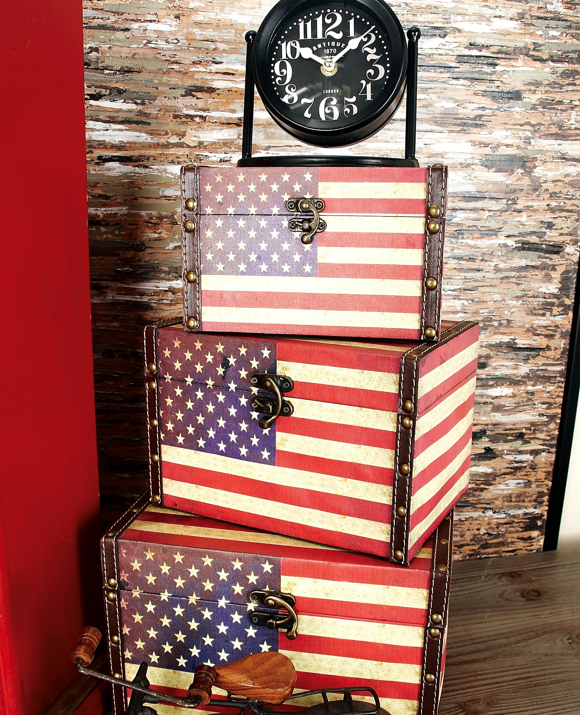 DecMode Set of 3 Traditional 8, 9 and 11 Inch Americal Flag Wood and ...